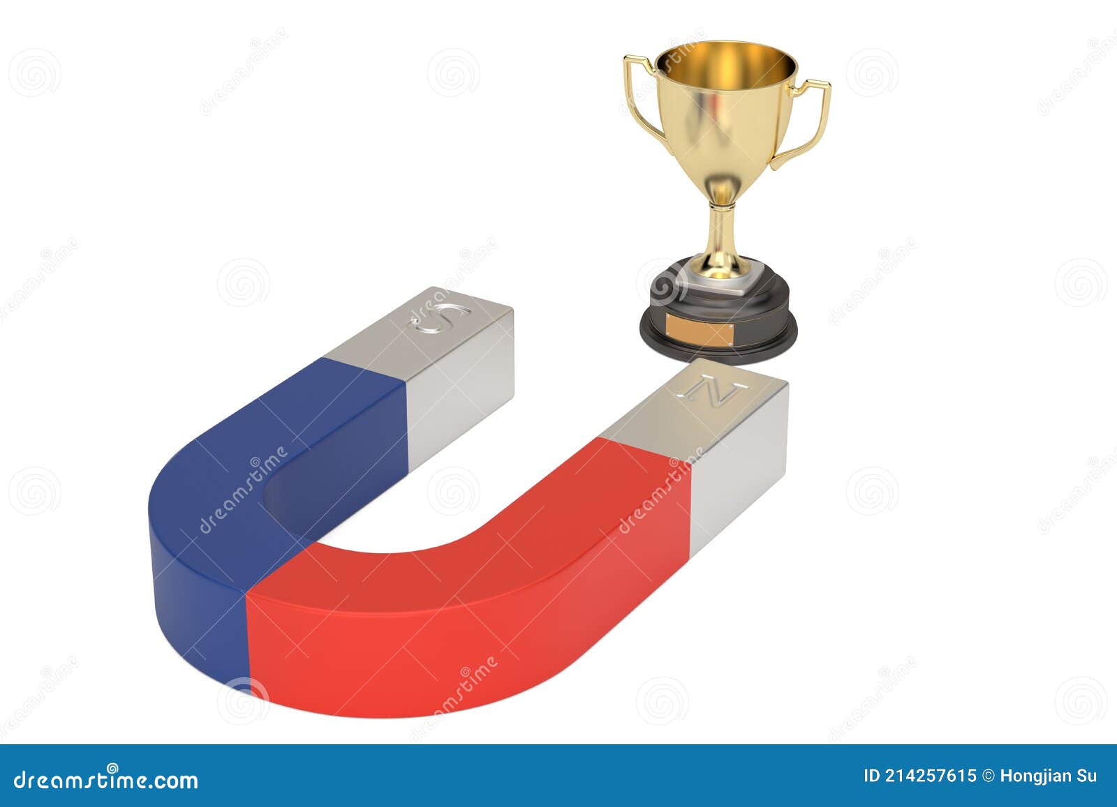 A Trophy and Big Magnet Isolated on White Background, 3D Rendering. 3D ...