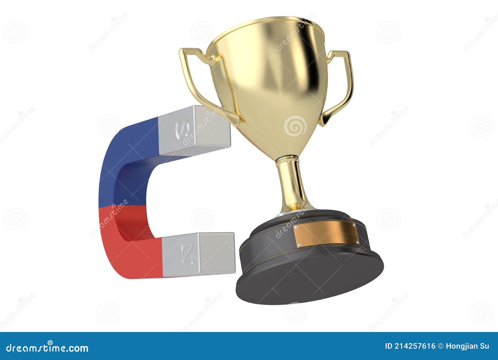 A Trophy and Big Magnet Isolated on White Background, 3D Rendering. 3D ...