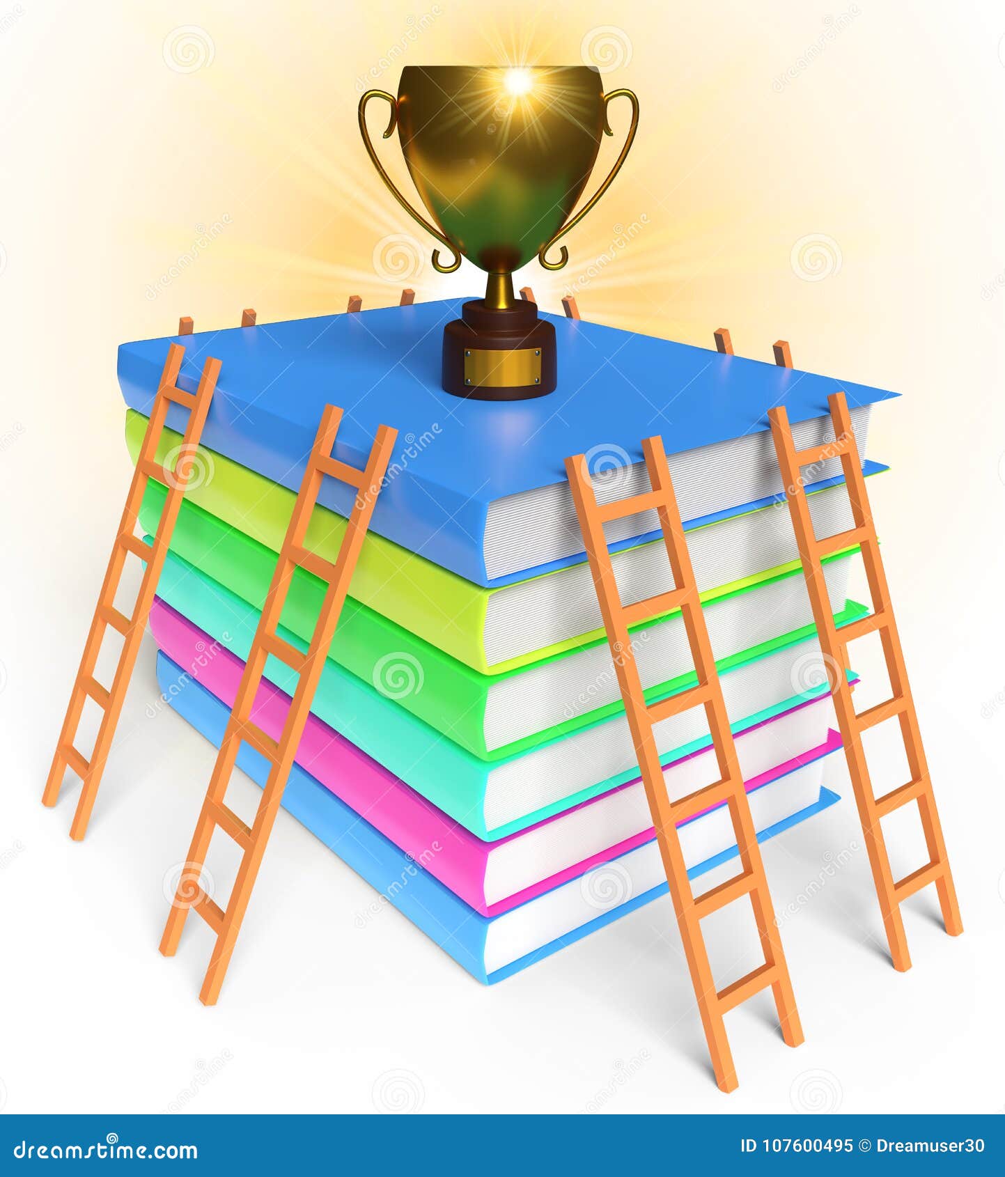 Trophy Books and Ladder 3d Rendering Stock Illustration - Illustration ...