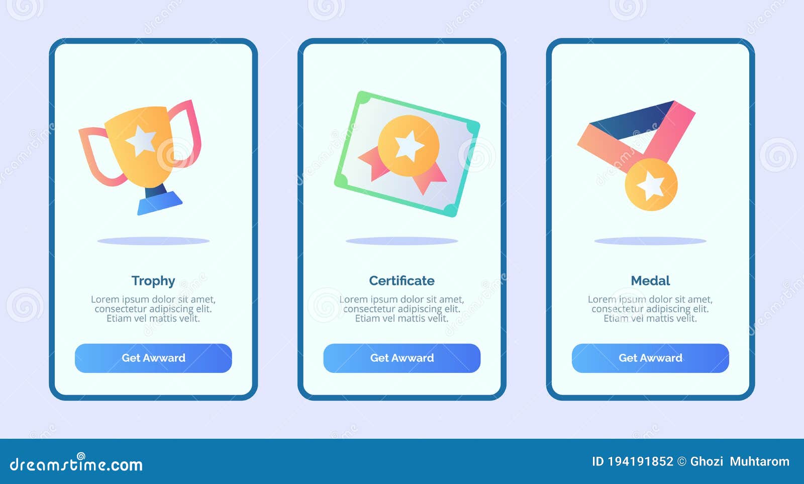 Trophy Certificate And Star Icon As Prize At Ceremonial Award With ...