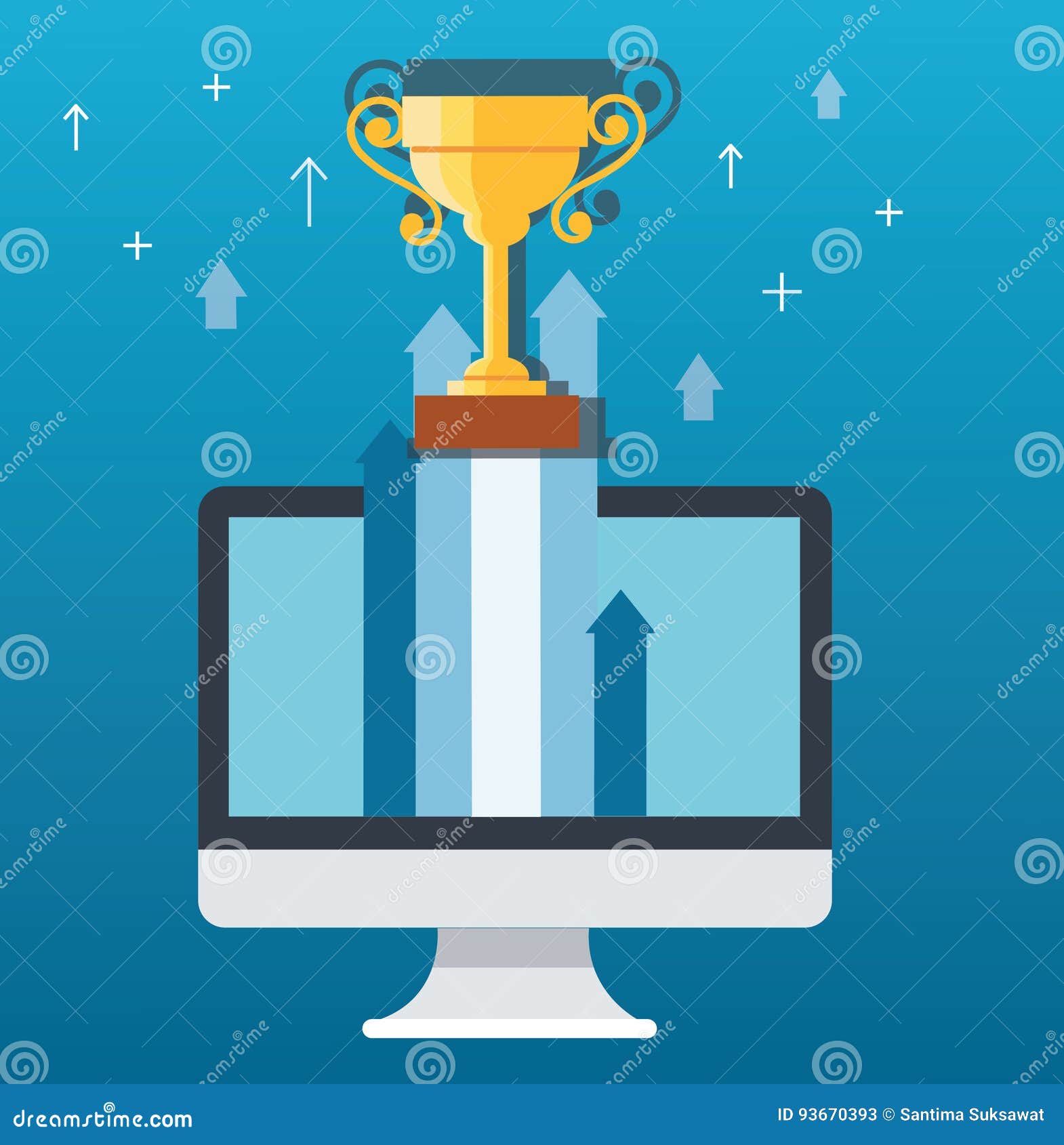 Trophy on Cloud and Computer, Startup Business Concept Illustration ...