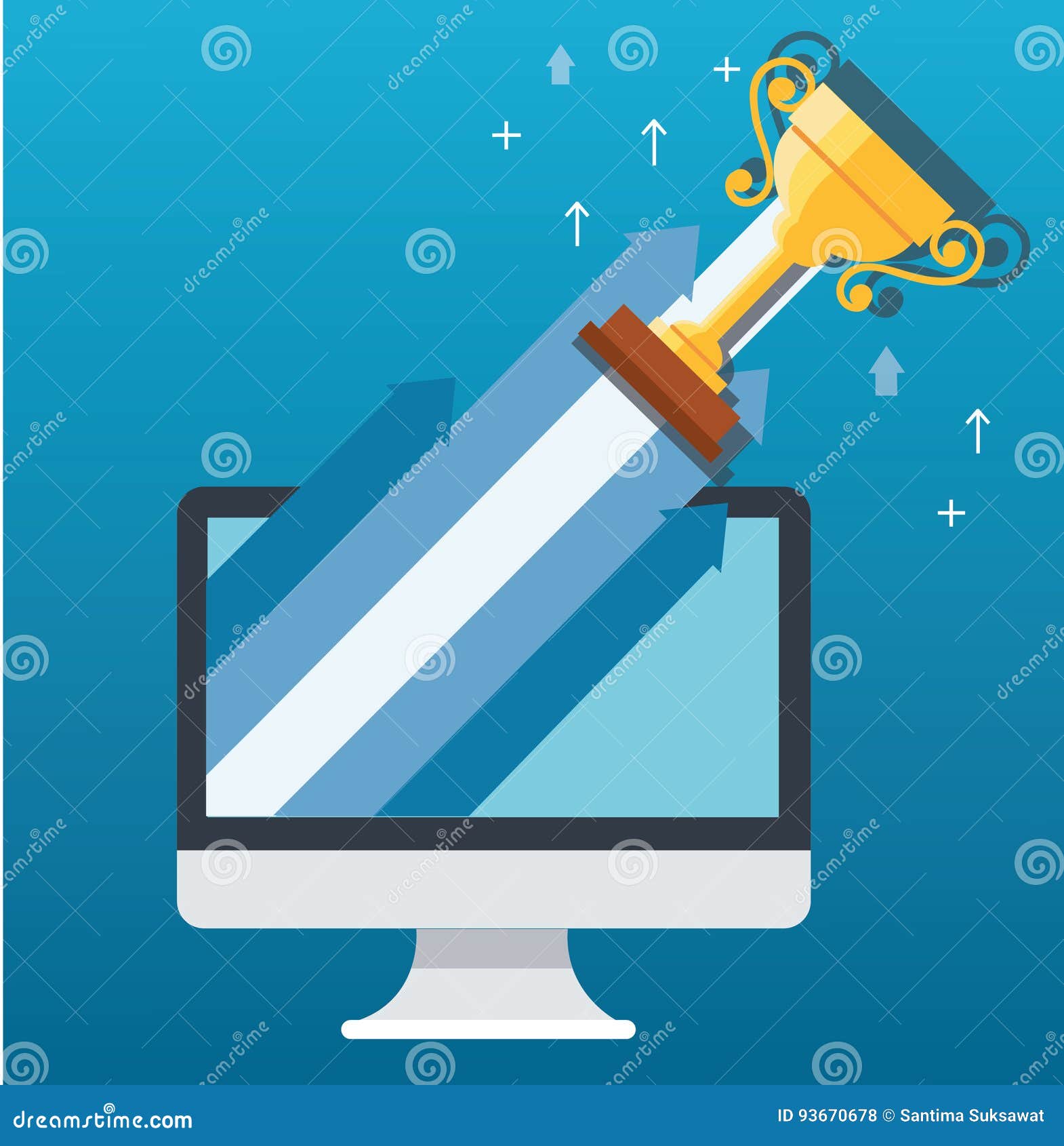 Trophy on Cloud and Computer, Startup Business Concept Illustration ...