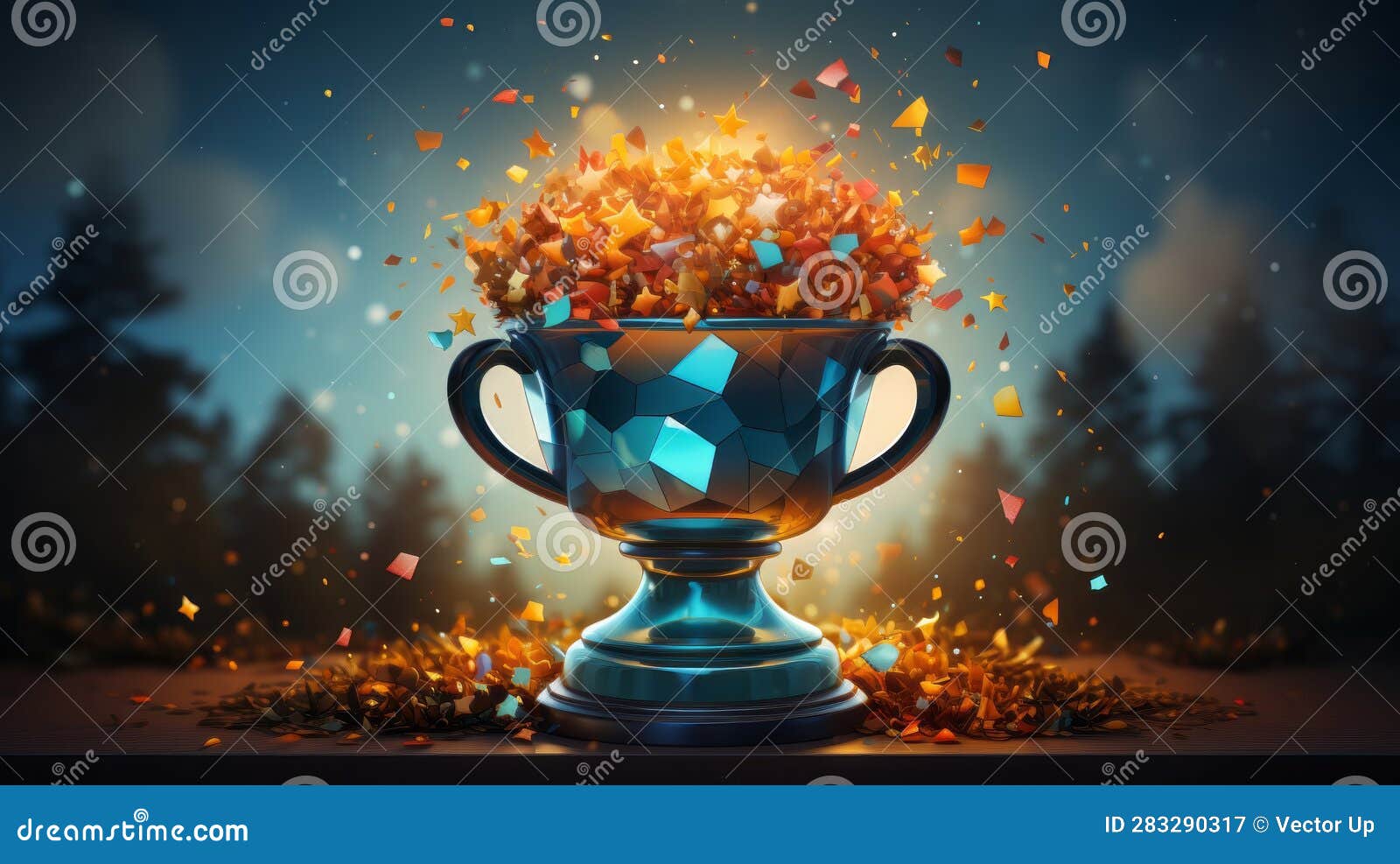 Trophy with Confetti Flying Around. Generative AI. Stock Illustration ...