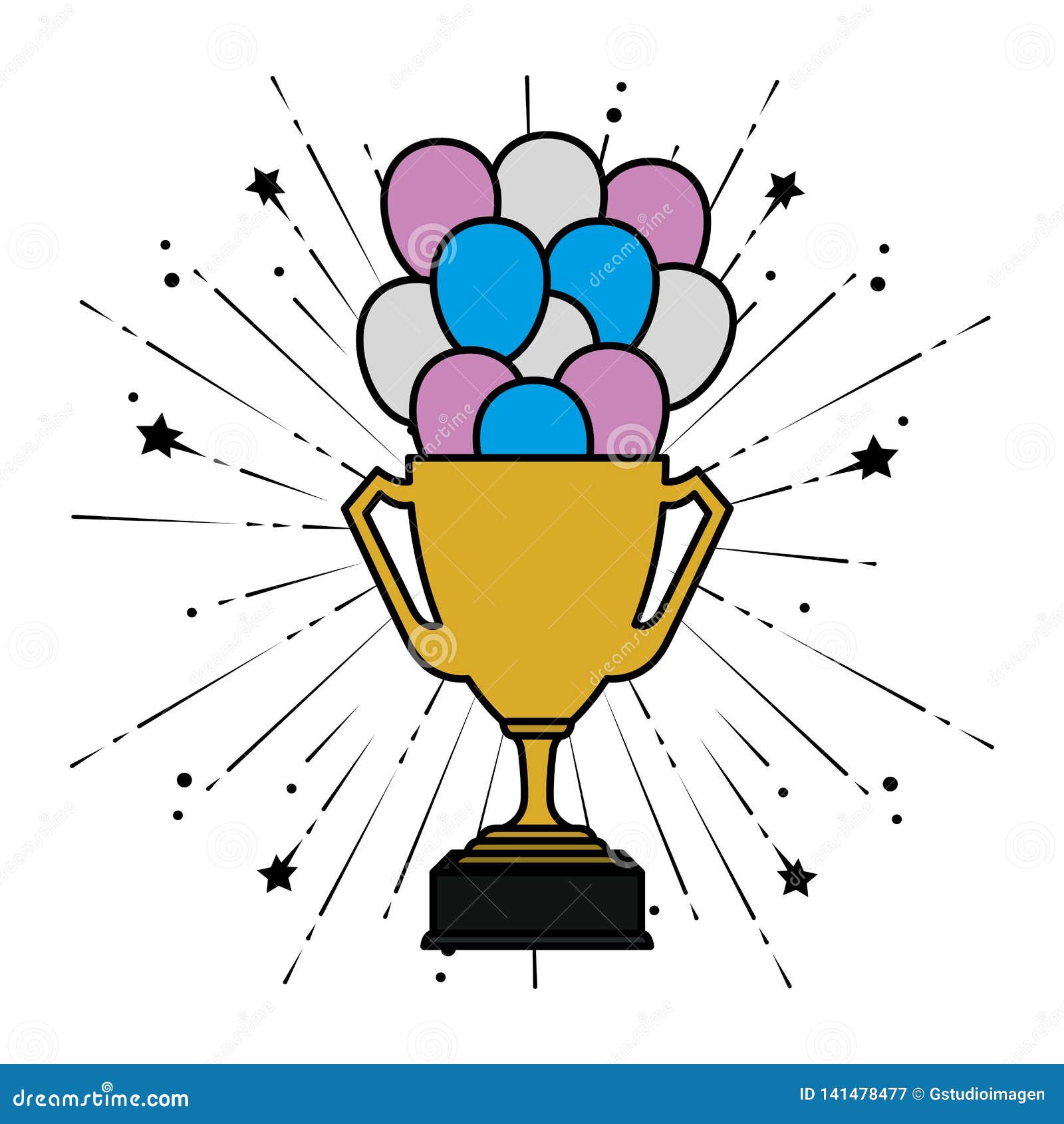 Trophy Cup with Balloons Helium Floating Stock Vector - Illustration of ...