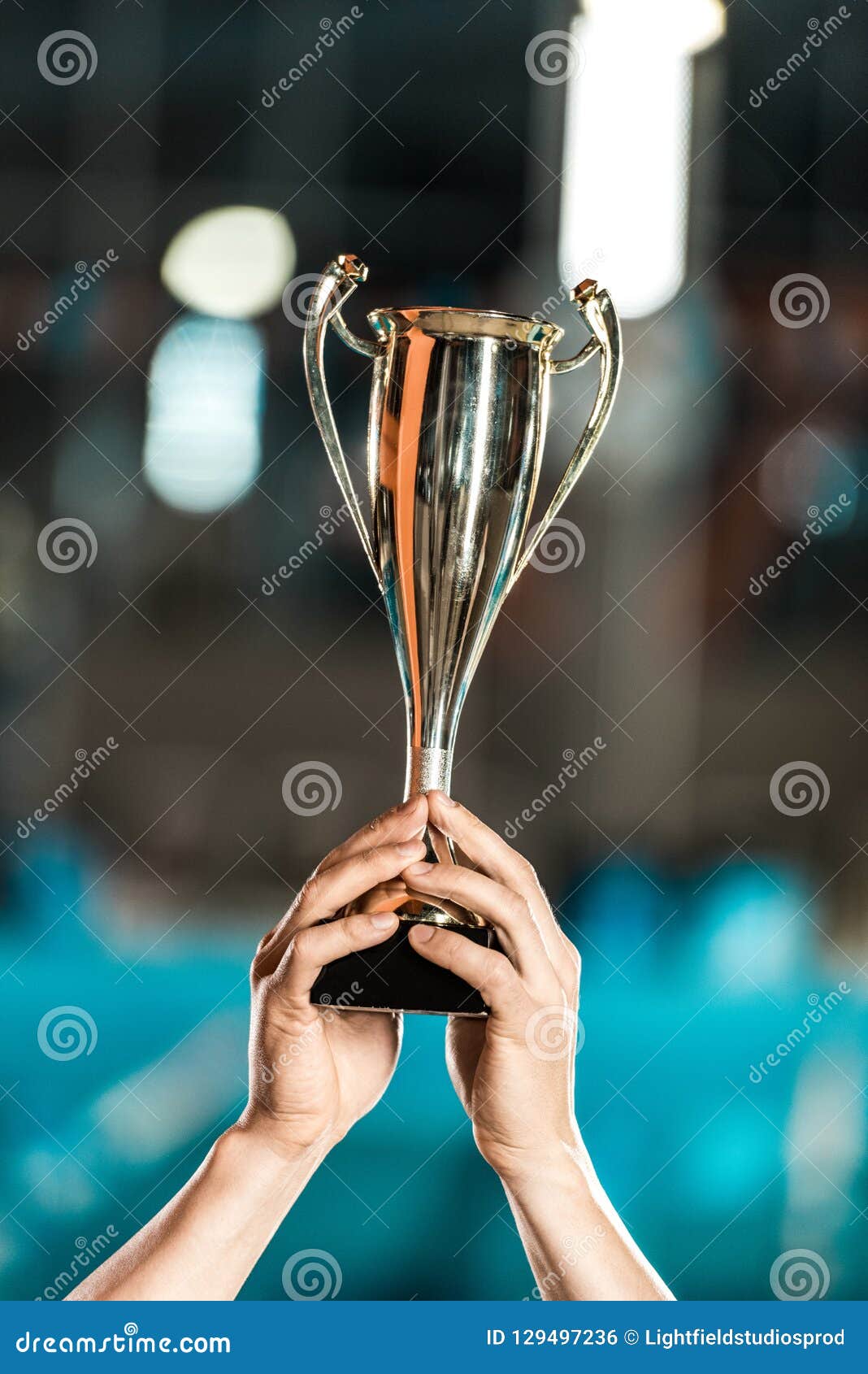 Cropped View of Swimmer Holding Trophy Cup at Competition Stock Photo ...