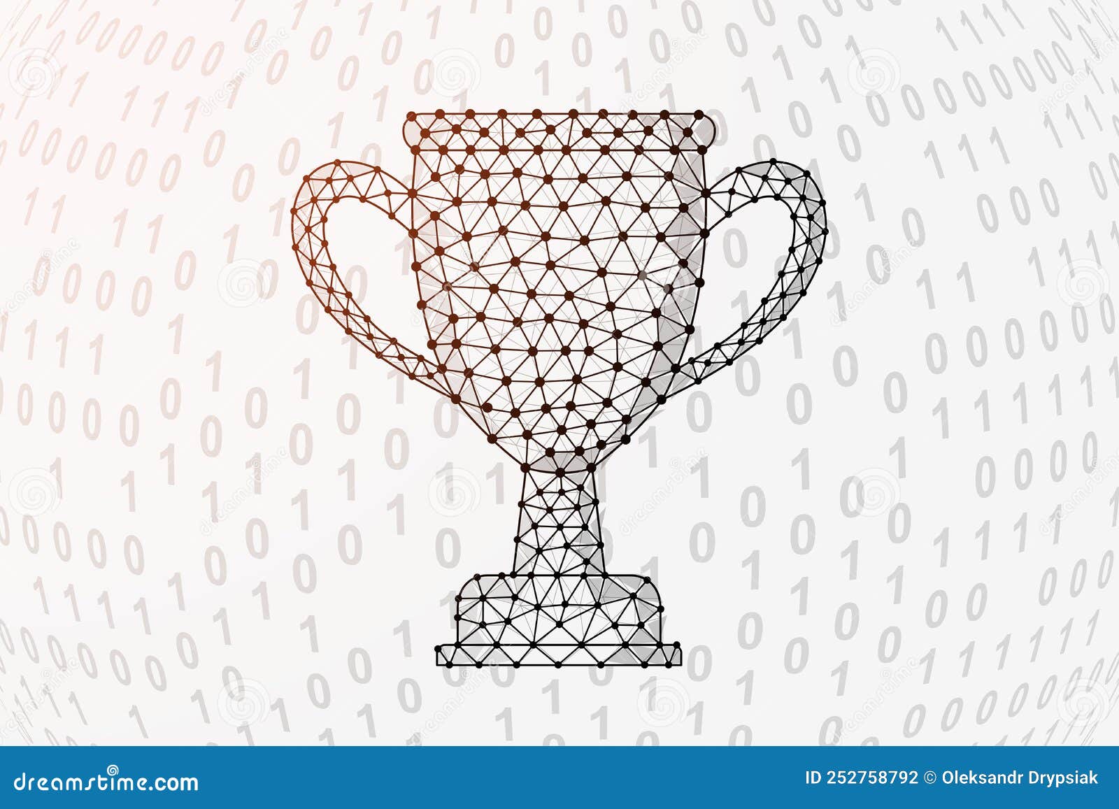 Trophy Cup 3d Low Poly Symbol with Binary Code Background. Award Design ...