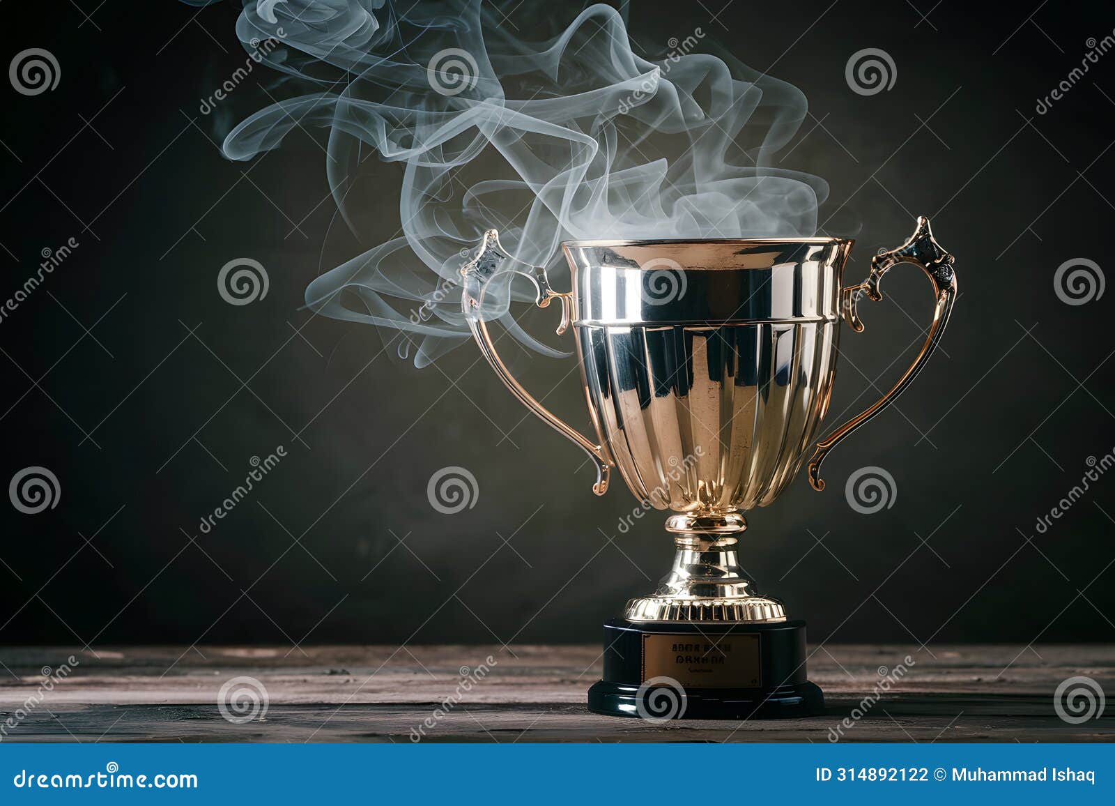 Trophy Cup on Dark Background with Smoke in 3D Rendering, Symbolizing ...