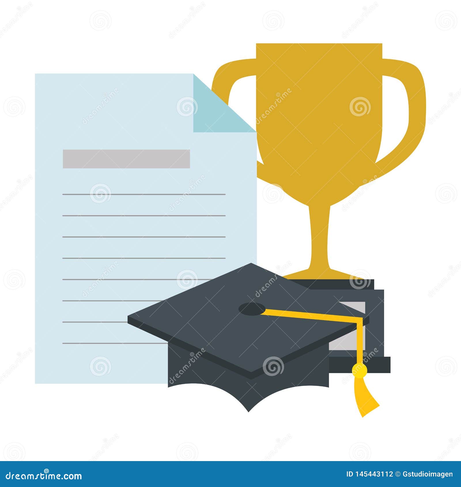 Trophy Cup with Graduation Hat and Document Stock Illustration ...