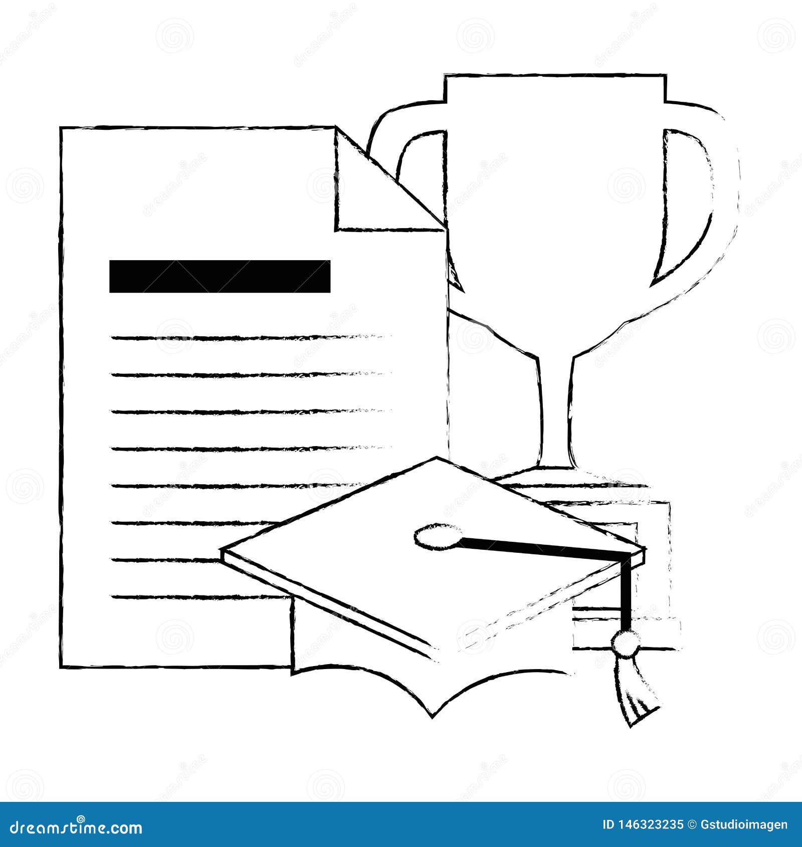 Trophy Cup with Graduation Hat and Document Stock Illustration ...