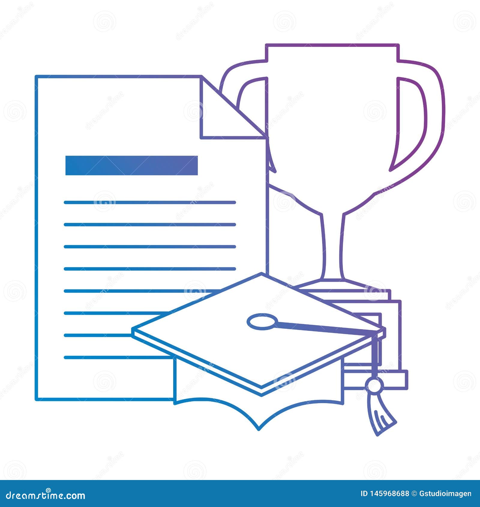 Trophy Cup with Graduation Hat and Document Stock Illustration ...