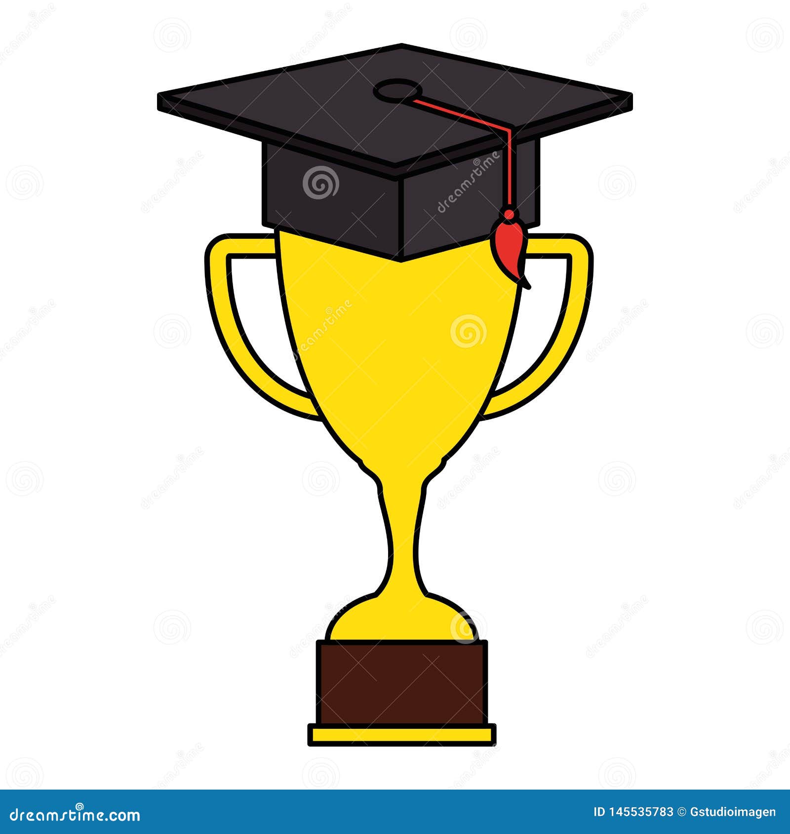 Trophy Cup with Graduation Hat Stock Illustration - Illustration of ...