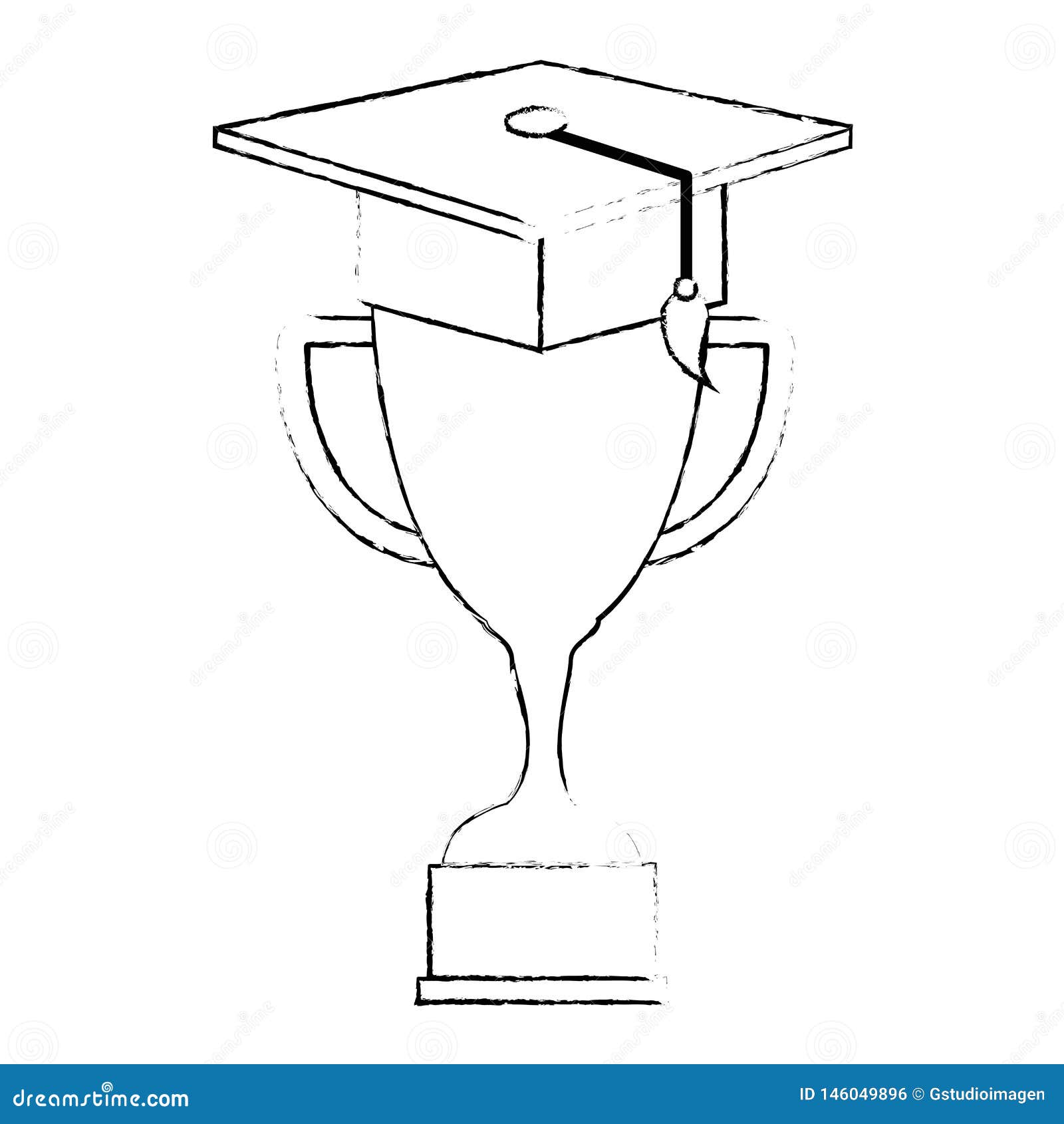 Trophy Cup with Graduation Hat Stock Illustration - Illustration of ...
