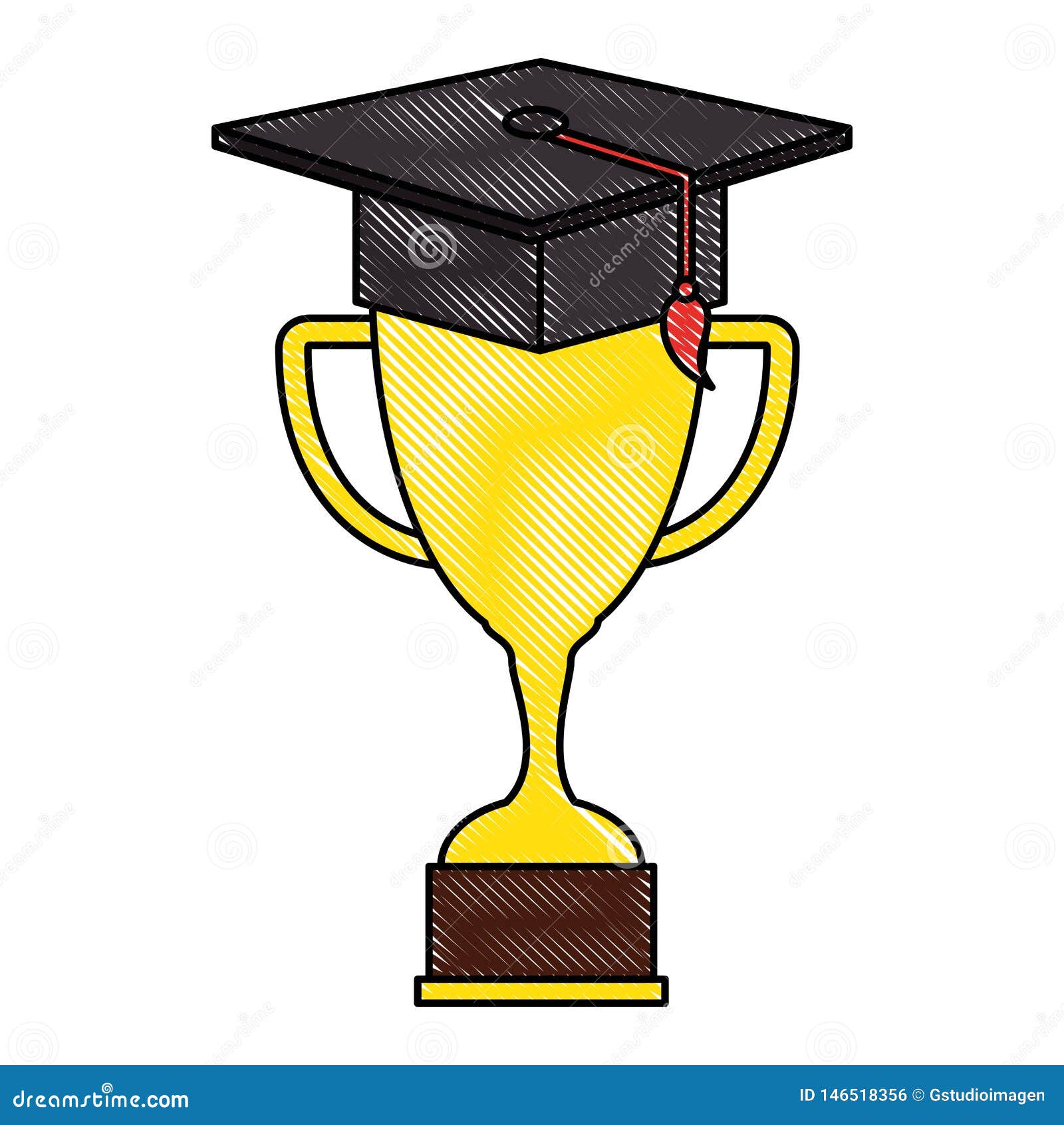 Trophy Cup with Graduation Hat Stock Illustration - Illustration of ...