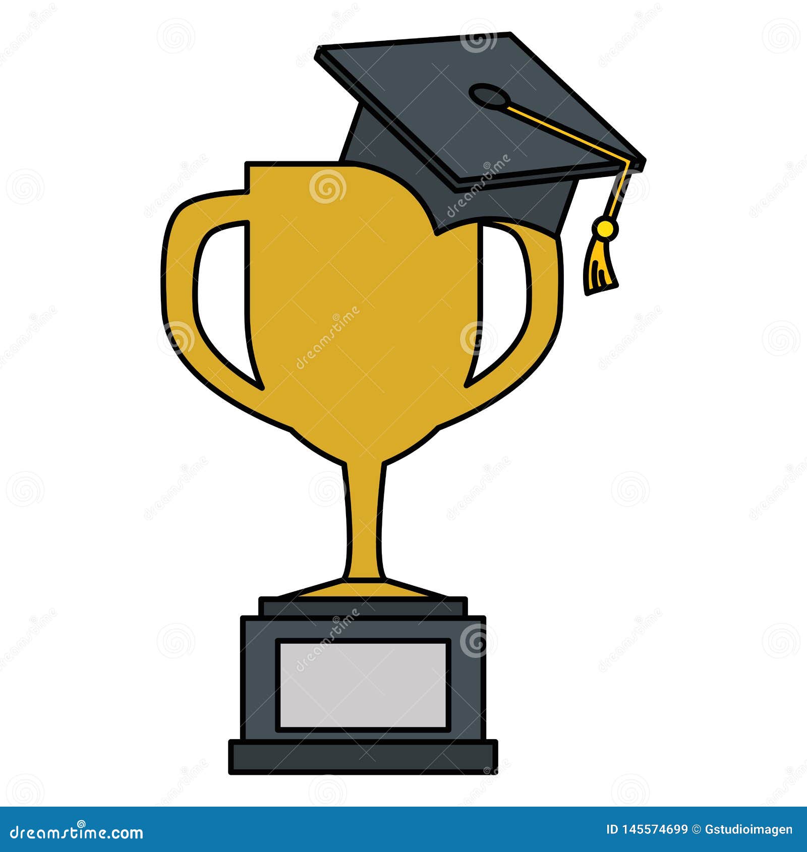 Trophy Cup with Graduation Hat Stock Illustration - Illustration of ...