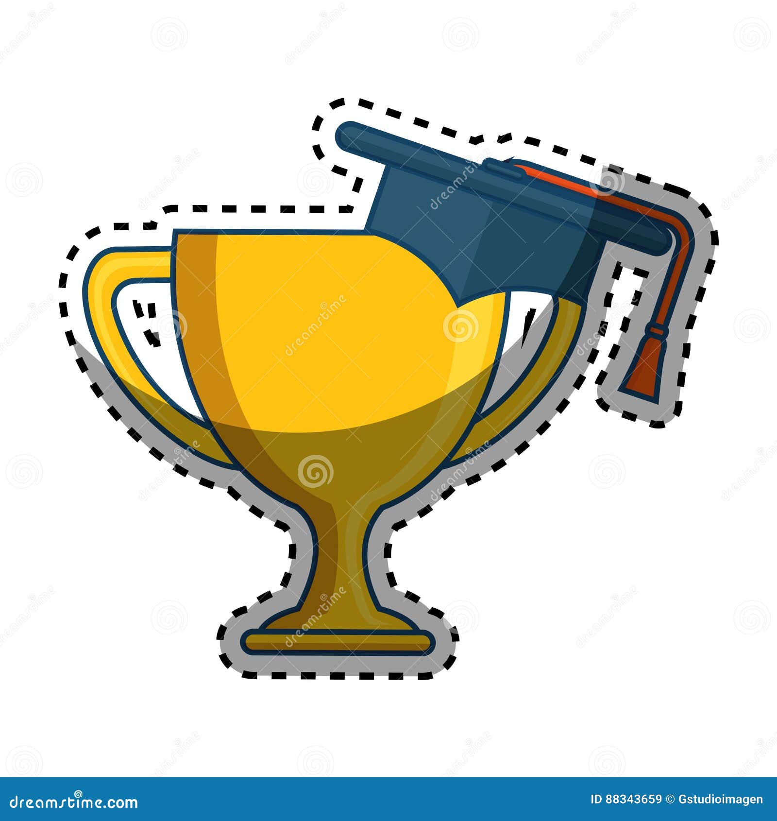 Trophy Cup with Hat Graduation Award Isolated Icon Stock Vector ...
