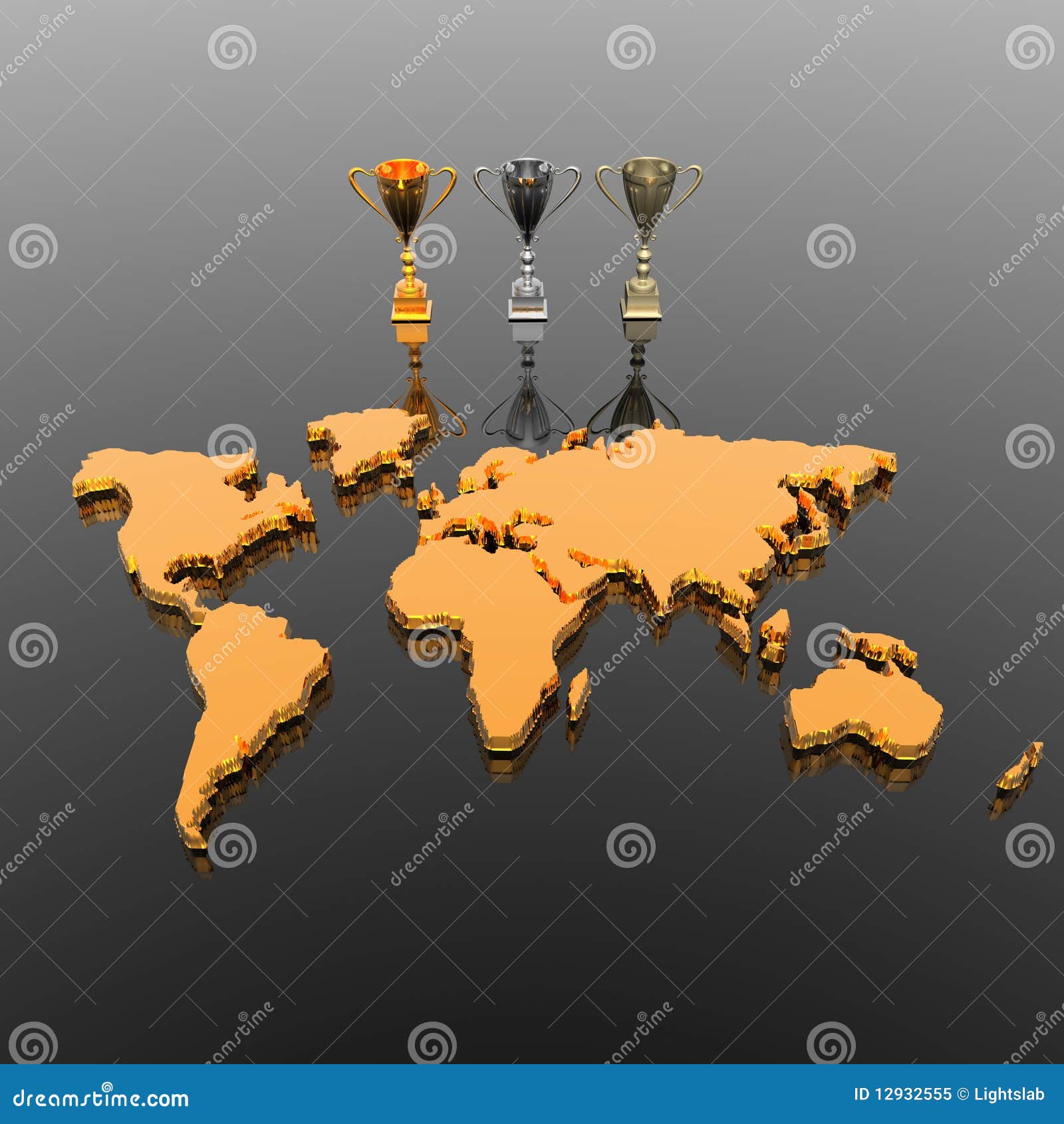 Trophy cups with world map stock illustration. Illustration of goblet ...