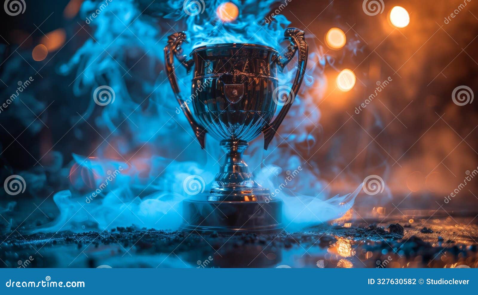 Trophy with Dramatic Smoke and Lighting Effects - Generative Ai Stock ...