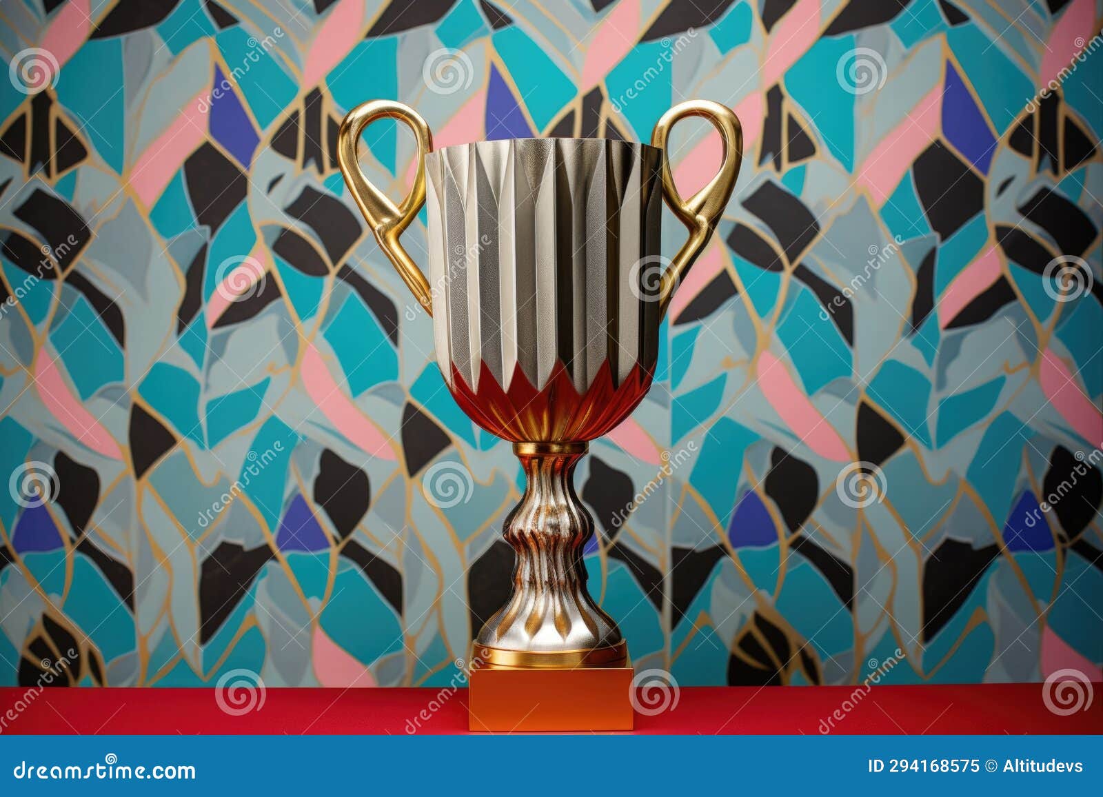 Trophy with Dual Handles, Against a Patterned Backdrop Stock Image ...