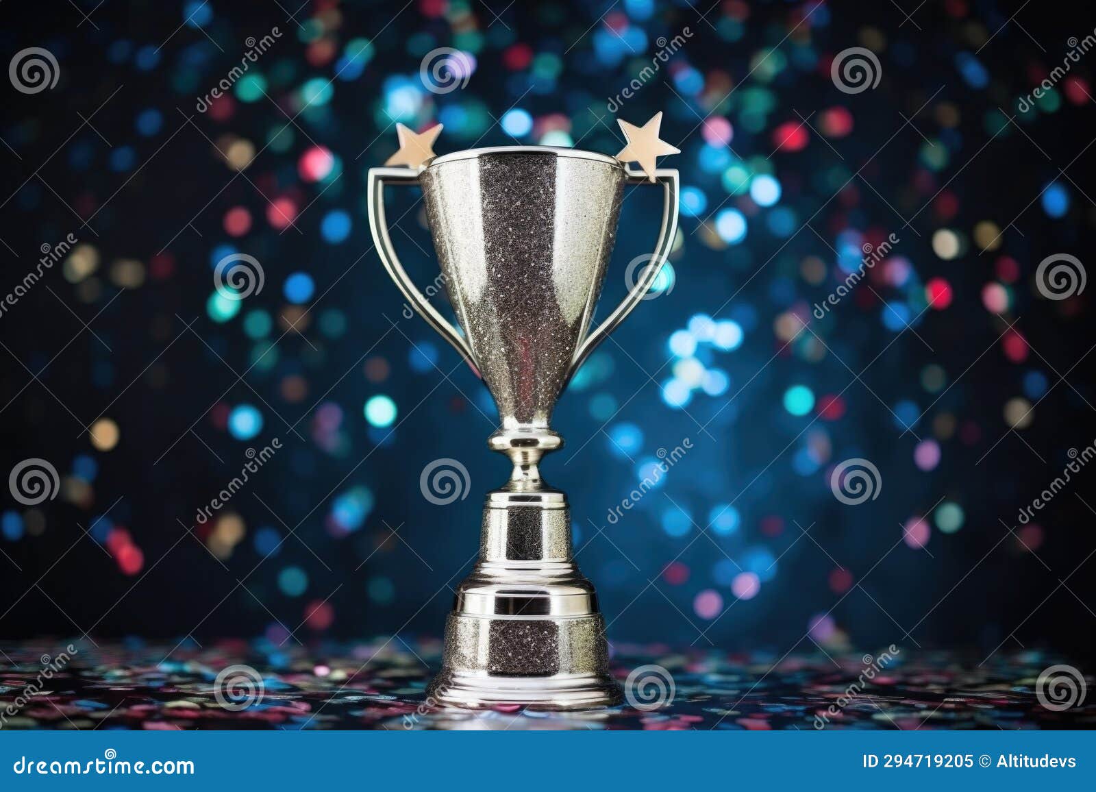 Trophy Filled with Sparkling Confetti on a Shiny Surface Stock ...