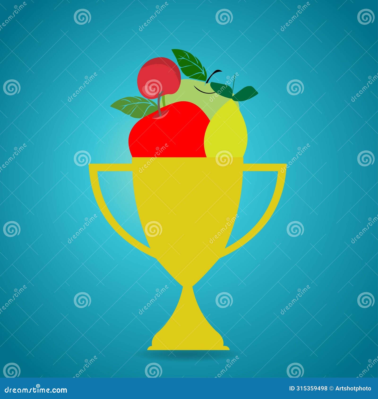 Trophy with Fruits and Vegetables Like Lemon, Apple, Cherry Stock ...
