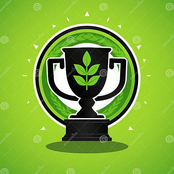A Trophy with a Green Leaf on it on a Green Background Stock ...
