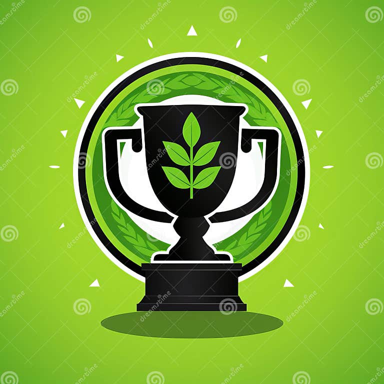 A Trophy with a Green Leaf on it on a Green Background Stock ...