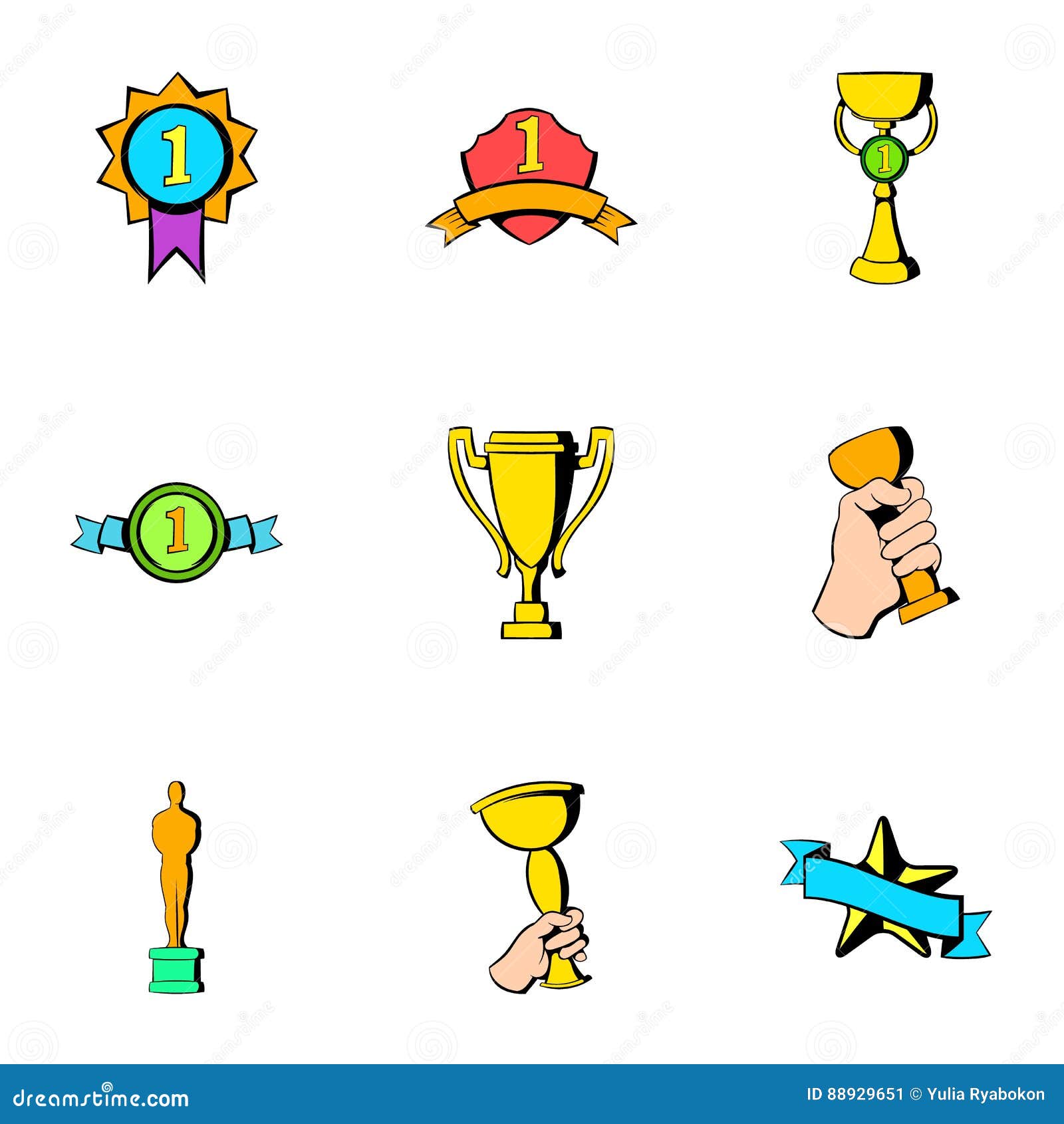 Trophy Icons Set, Cartoon Style Stock Vector - Illustration of metal ...