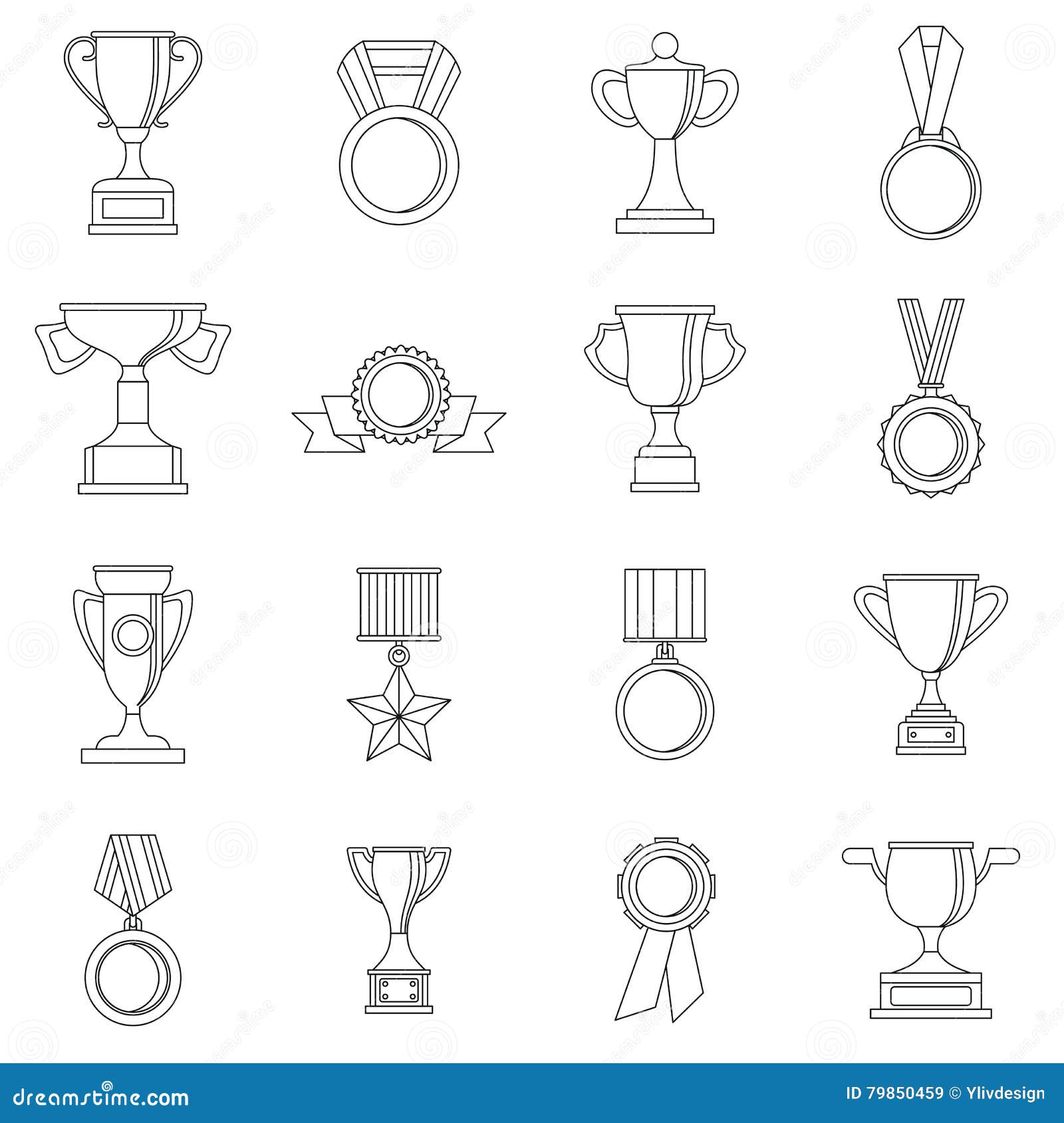 Trophy Icons Set, Outline Style Stock Vector - Illustration of graduate ...
