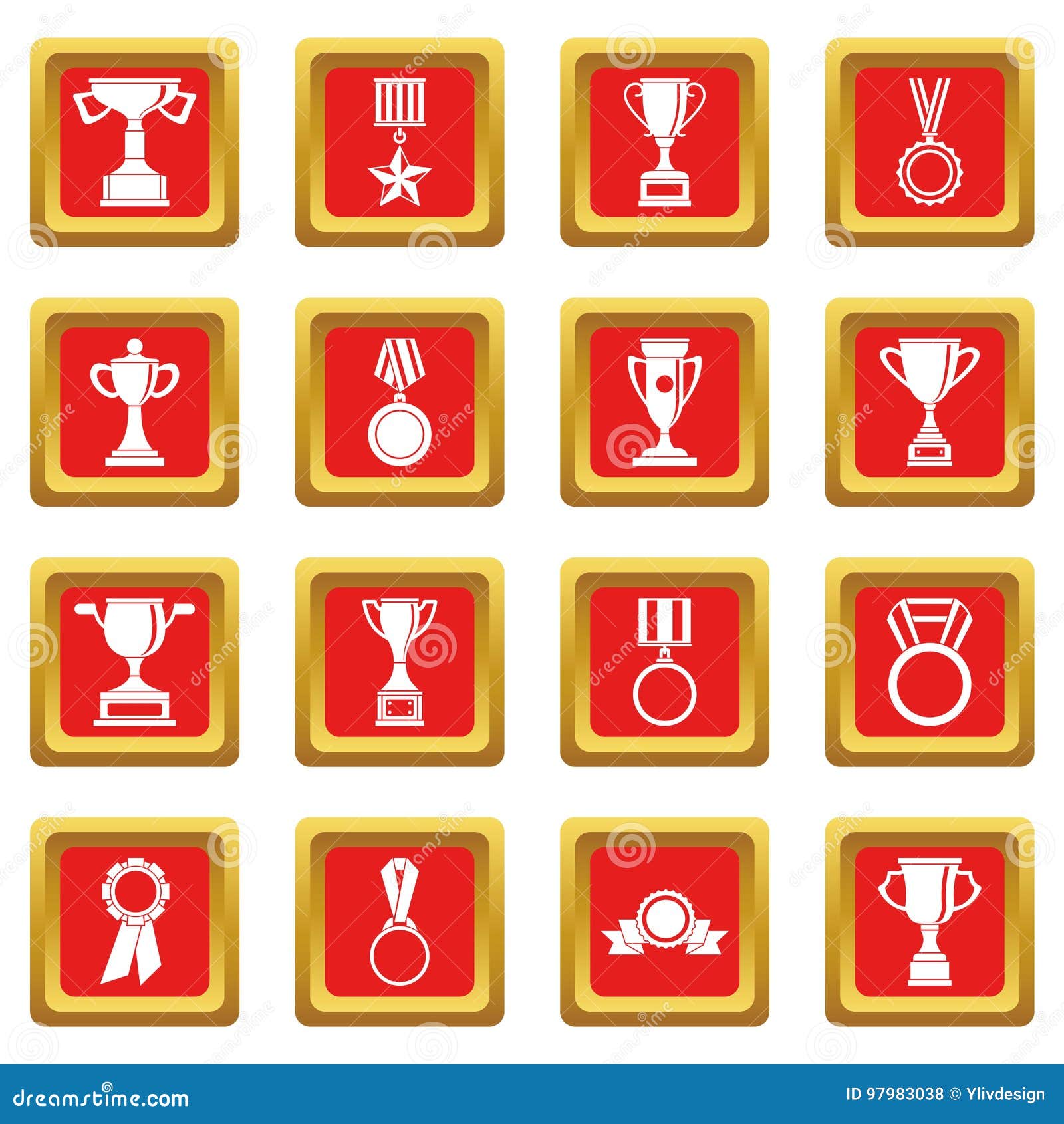 Trophy icons set red stock vector. Illustration of place - 97983038