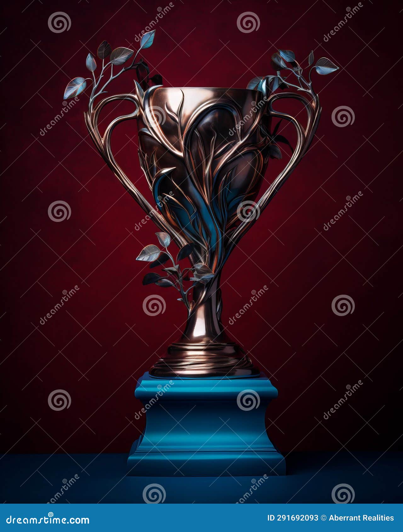 A Trophy with Leaves on it on a Red Background Stock Illustration ...