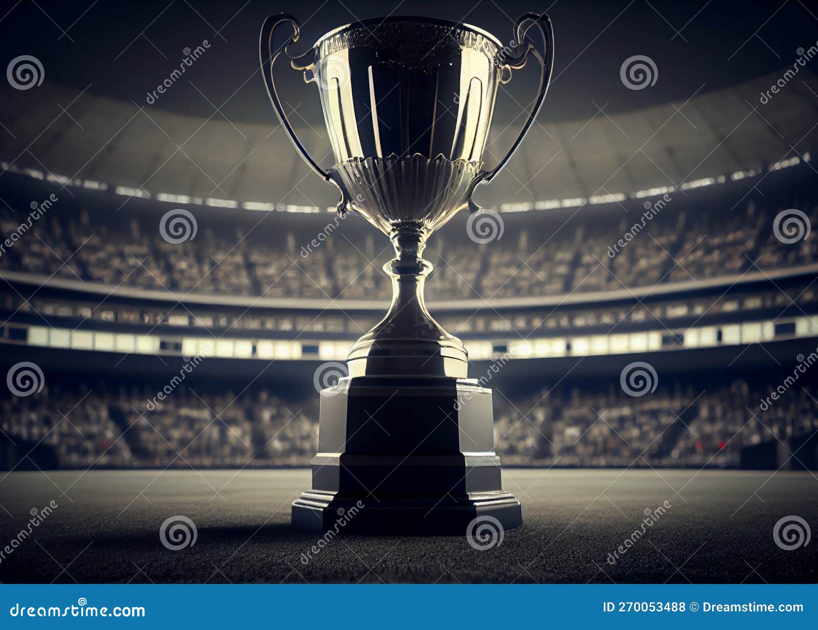 Trophy Over Stadium and Dark Background, with Abstract Shiny Lights AI ...