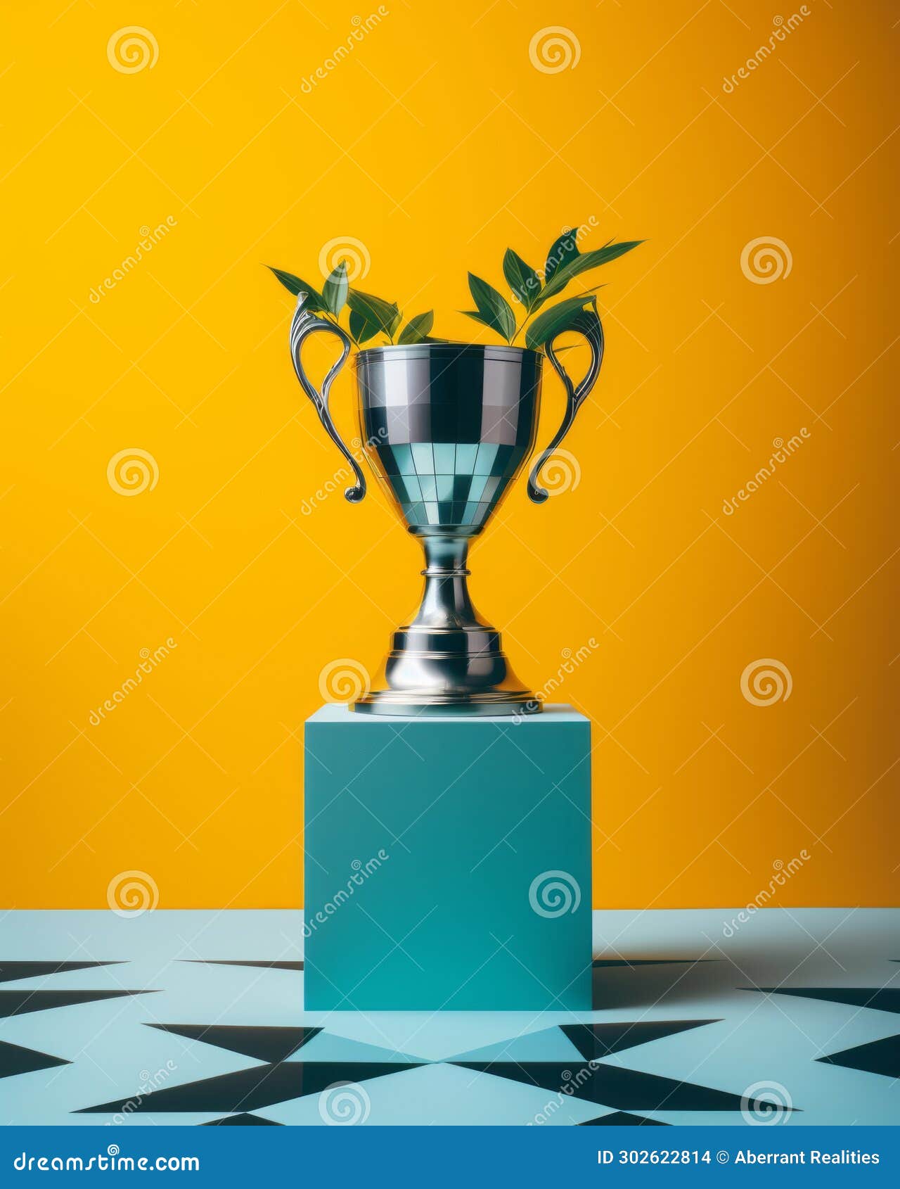 A Trophy on a Pedestal with a Plant in Front of it Stock Illustration ...