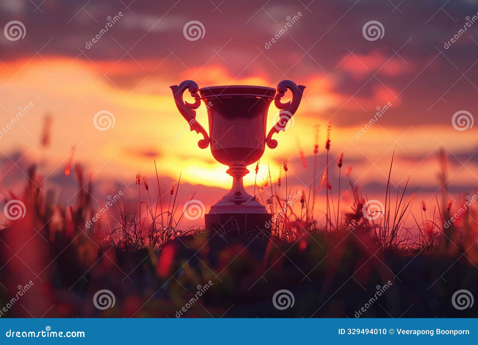 Trophy Silhouette, Sunset Glow, Victory Metaphor Stock Illustration ...