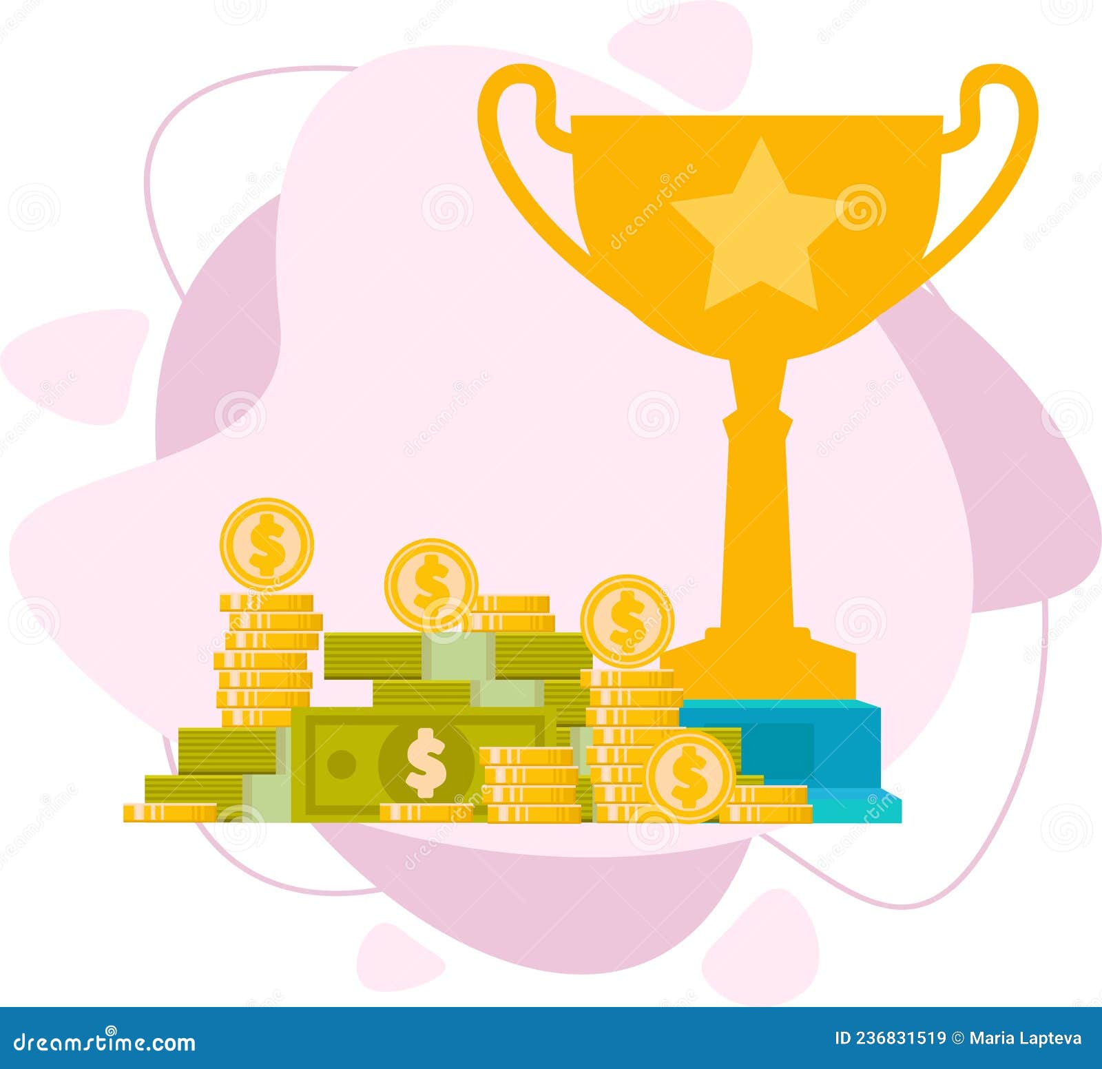 A Trophy and a Stack of Coins. Flat Vector Illustration. Stock Vector ...