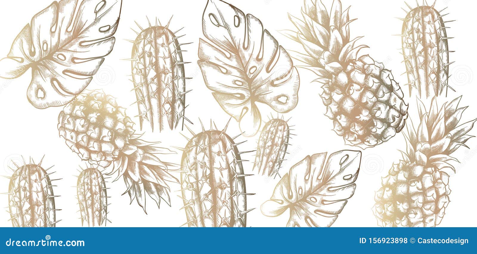 Tropic Vintage Pattern with Pineapple and Leaves Vector. Retro Shiny ...