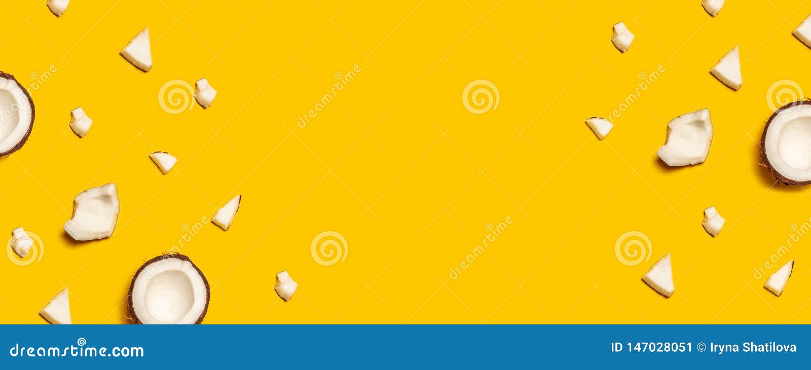 Tropical Abstract Coconut Pattern on Yellow Background. Flat Lay Stock ...