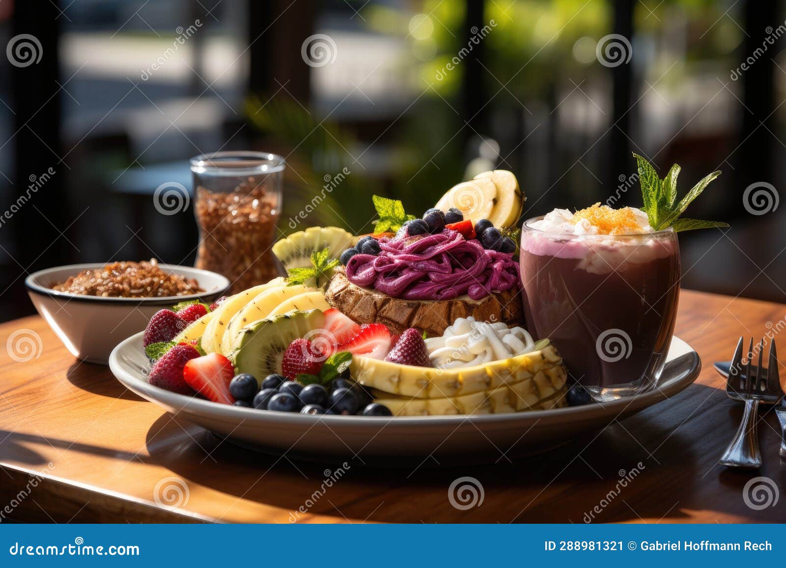 Tropical Acai Bowl and Refreshing Drink in Lush Scenario., Generative ...