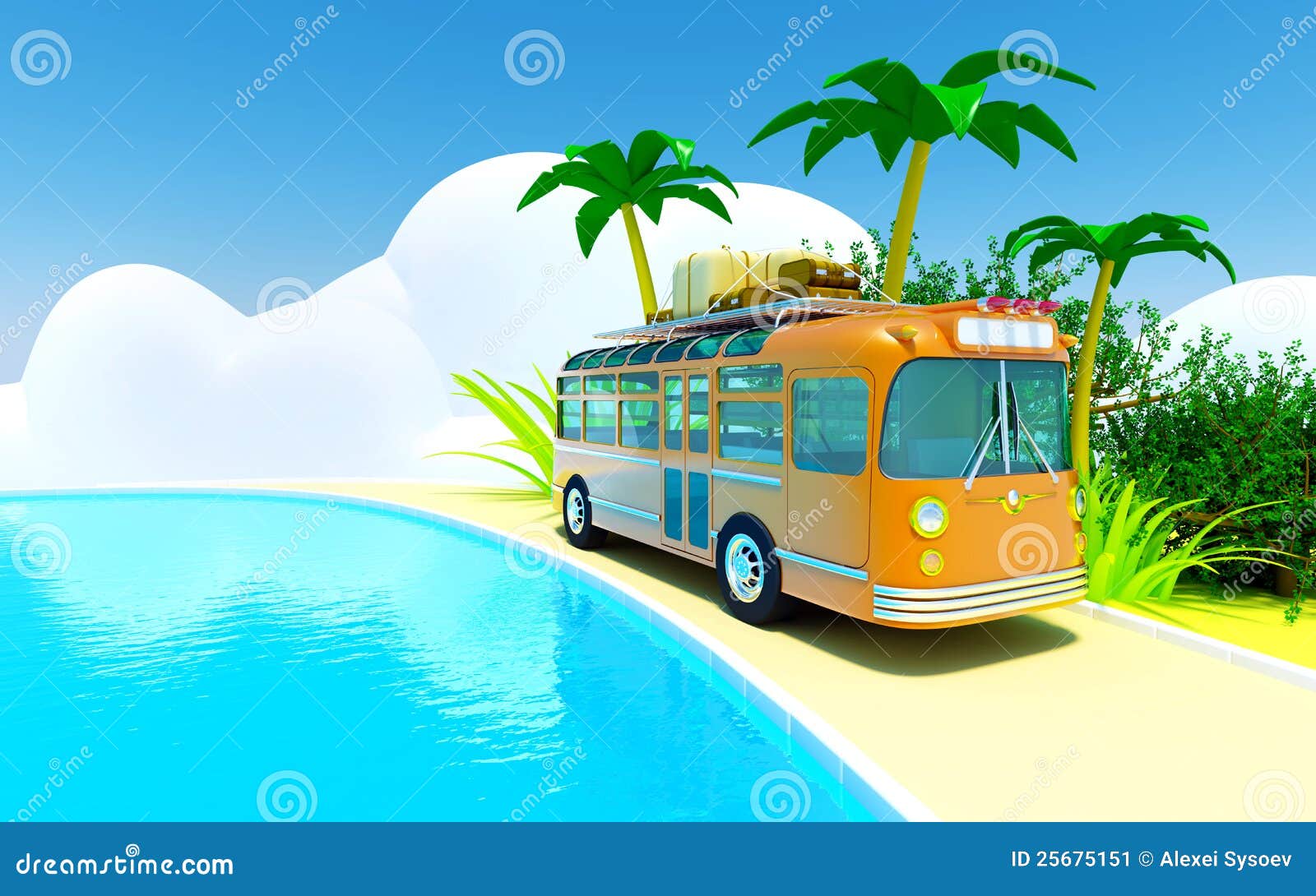 Tropical adventure by bus stock illustration. Illustration of luggage ...