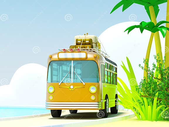Tropical adventure by bus stock illustration. Illustration of hippy ...