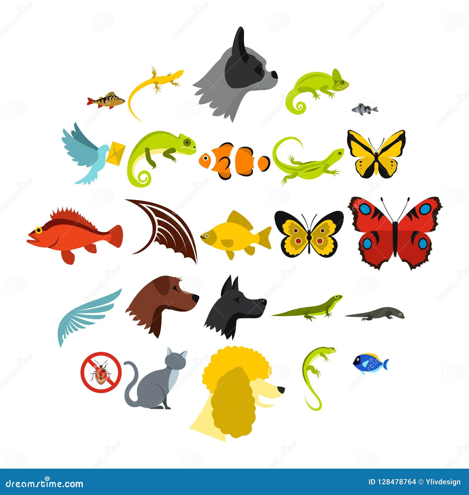 Tropical Animals Icons Set, Flat Style Stock Vector - Illustration of ...