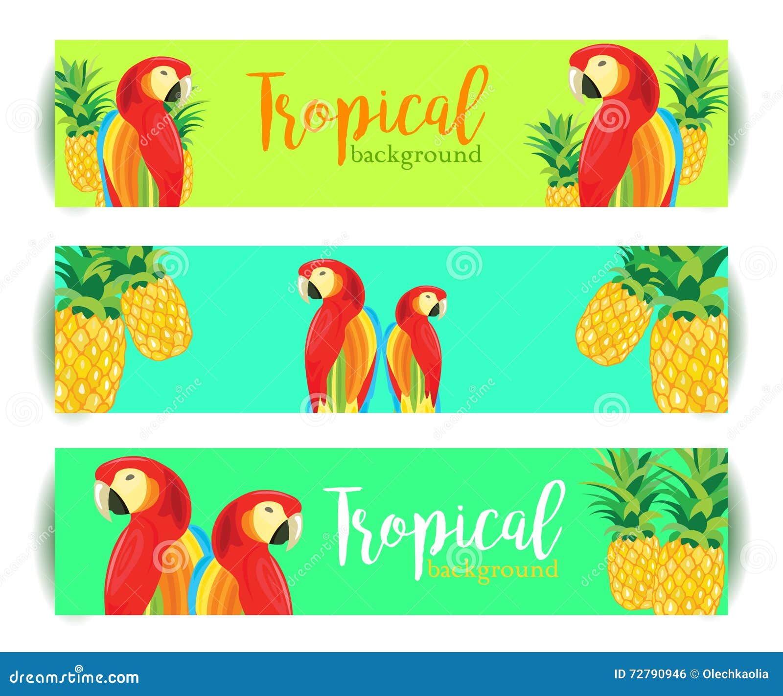 Tropical Background Banner with Parrot and Pineapple. Vector ...