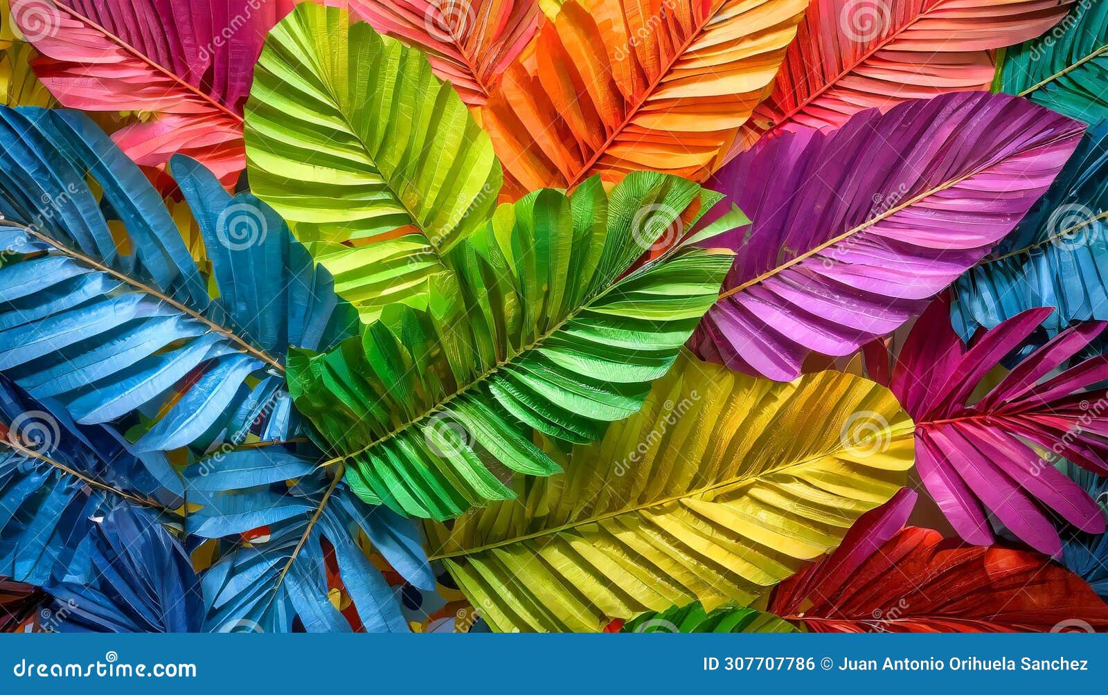 Tropical Background with Bright Colored Palm Leaves Stock Illustration ...