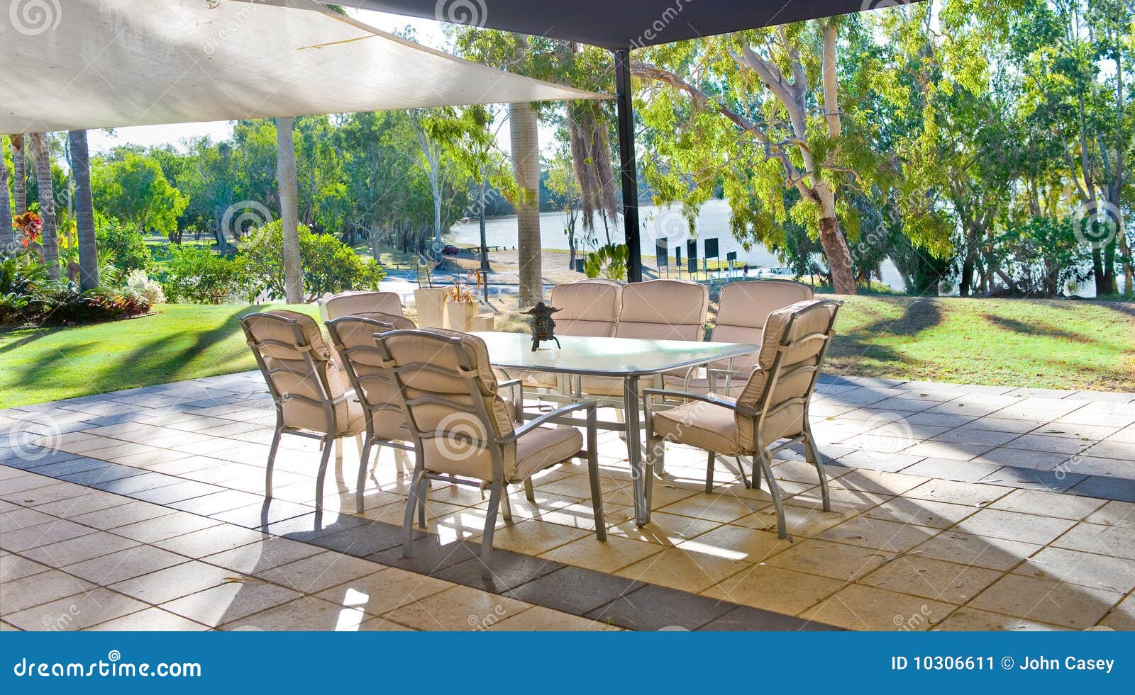 Tropical Backyard Garden Setting Stock Image - Image of reflection ...