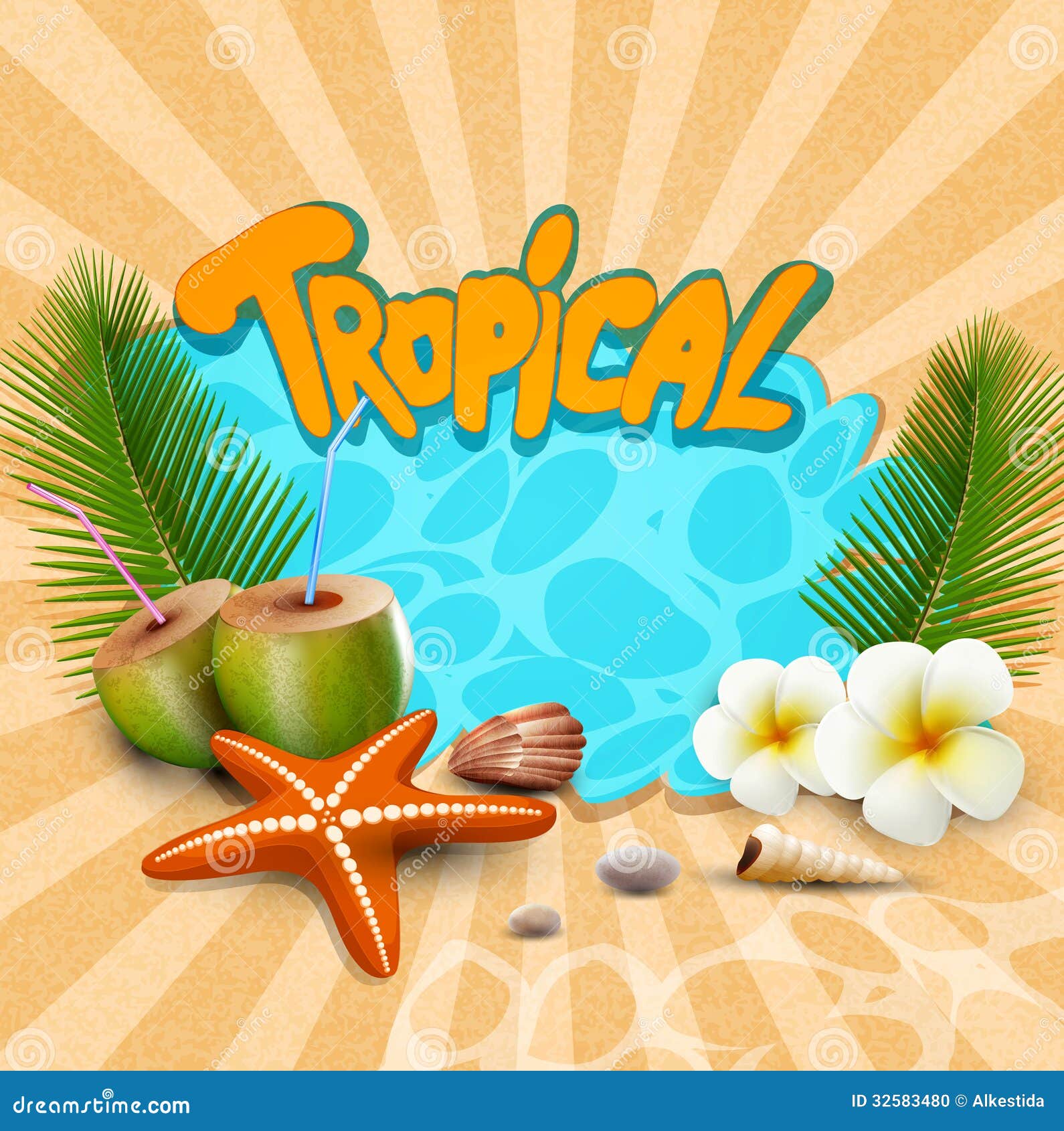 Tropical Banner with Seashells, Starfish Stock Illustration ...