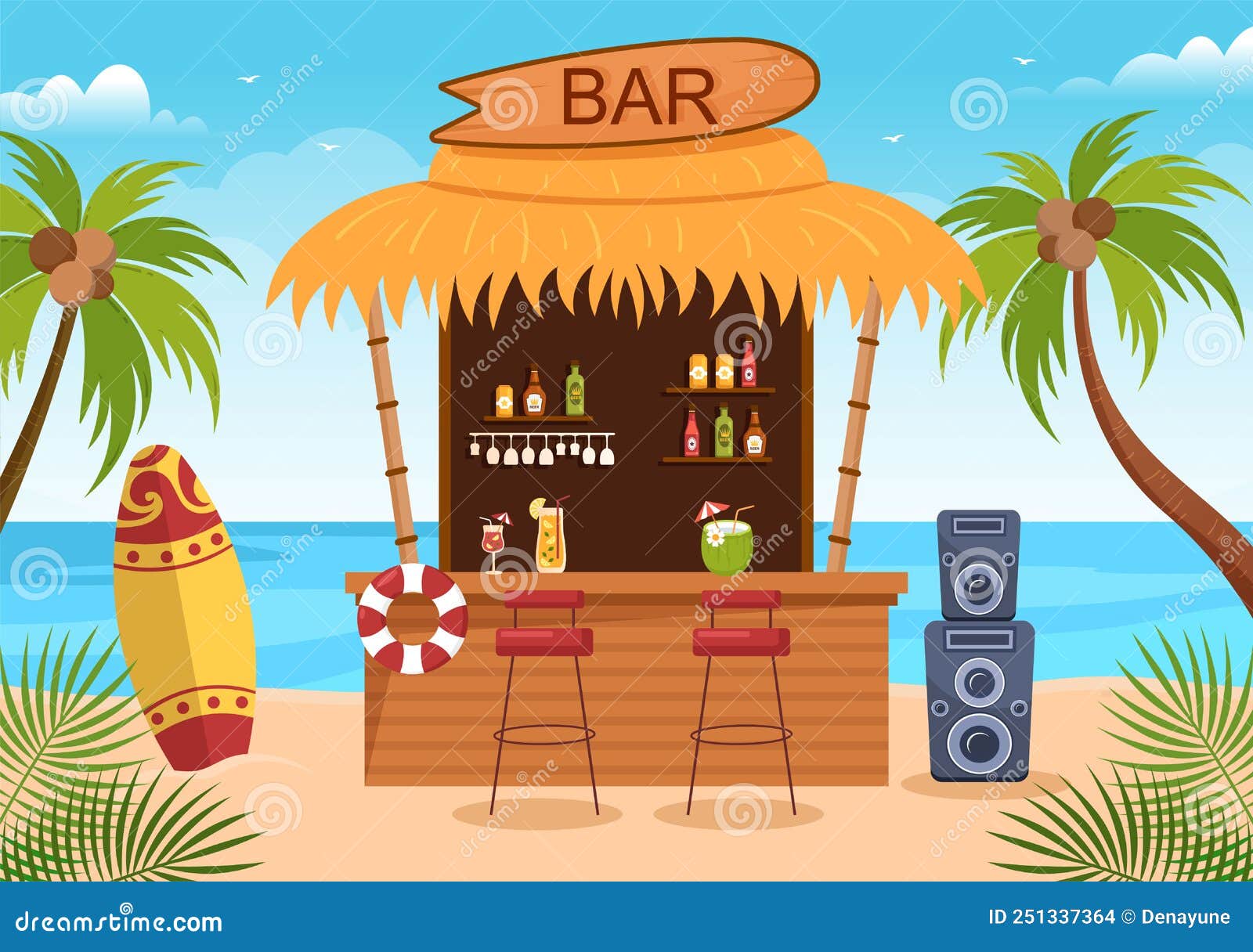 Tropical Bar or Pub in Beach with Alcohol Drinks Bottles, Bartender ...