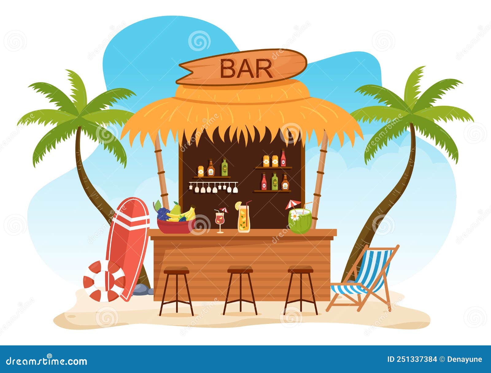 Tropical Bar or Pub in Beach with Alcohol Drinks Bottles, Bartender ...