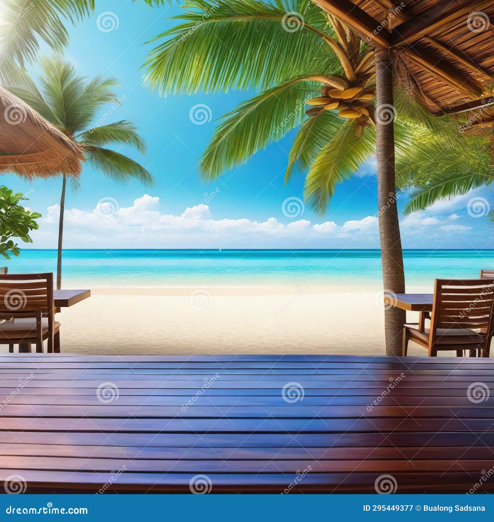 Tropical Beach Bar Wooden Ocean Stock Illustration Illustration Of
