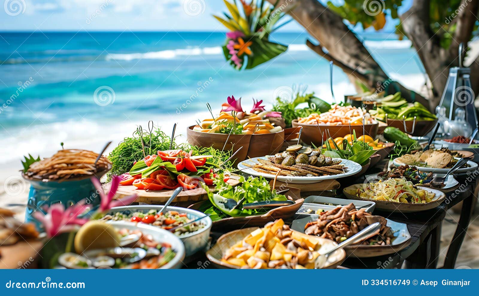 Tropical Beach Buffet with Local Cuisine Stock Illustration ...
