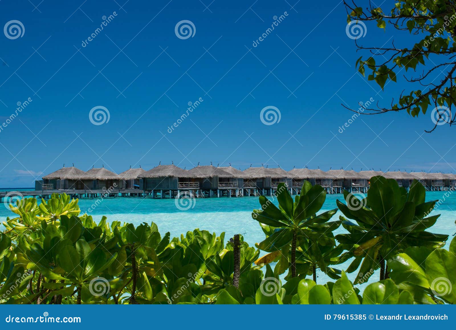 Tropical Beach with Bungalos at Maldives Stock Image - Image of huts ...