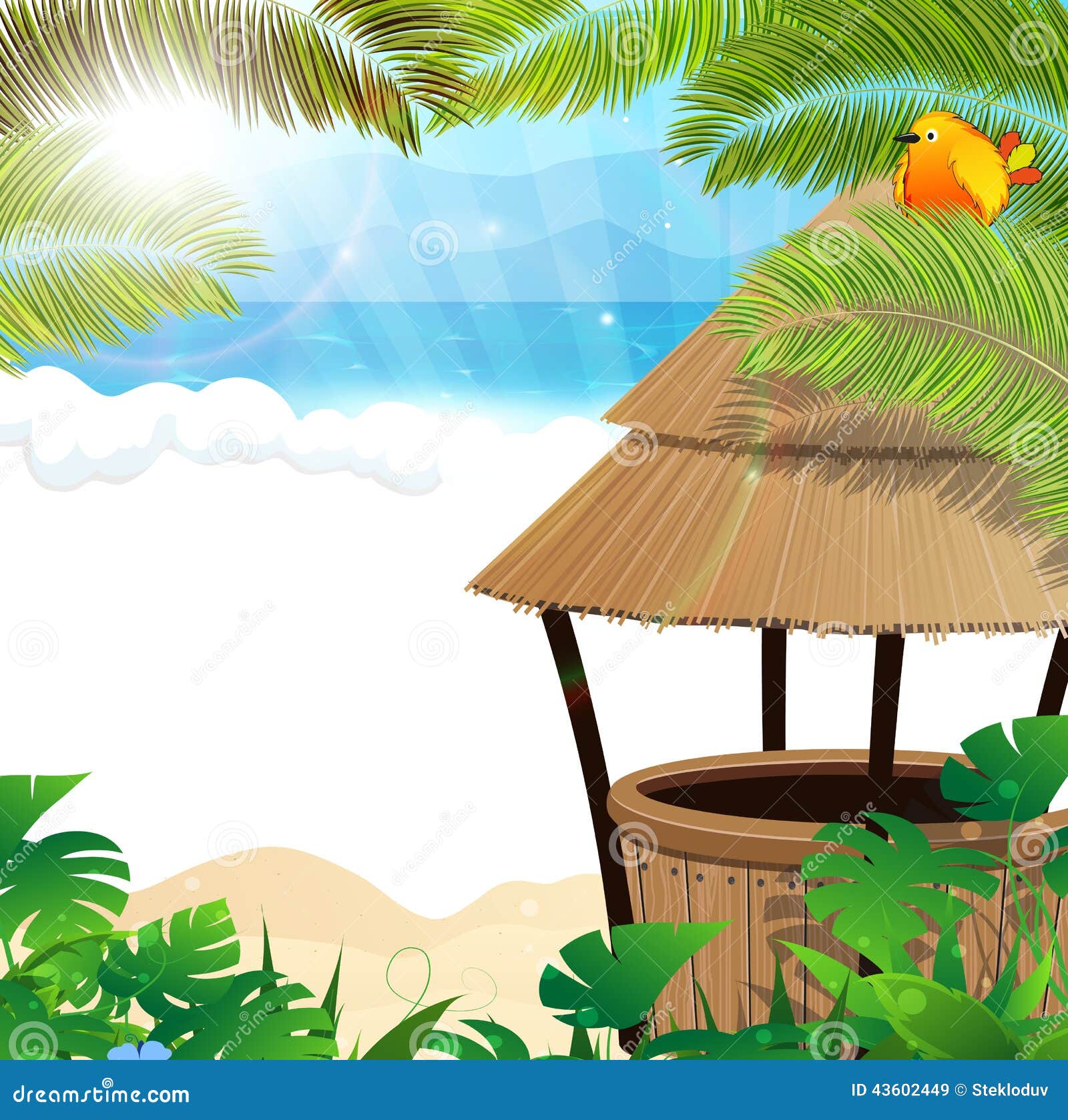 Tropical Beach with Cocktail Bar Stock Vector - Illustration of bird ...